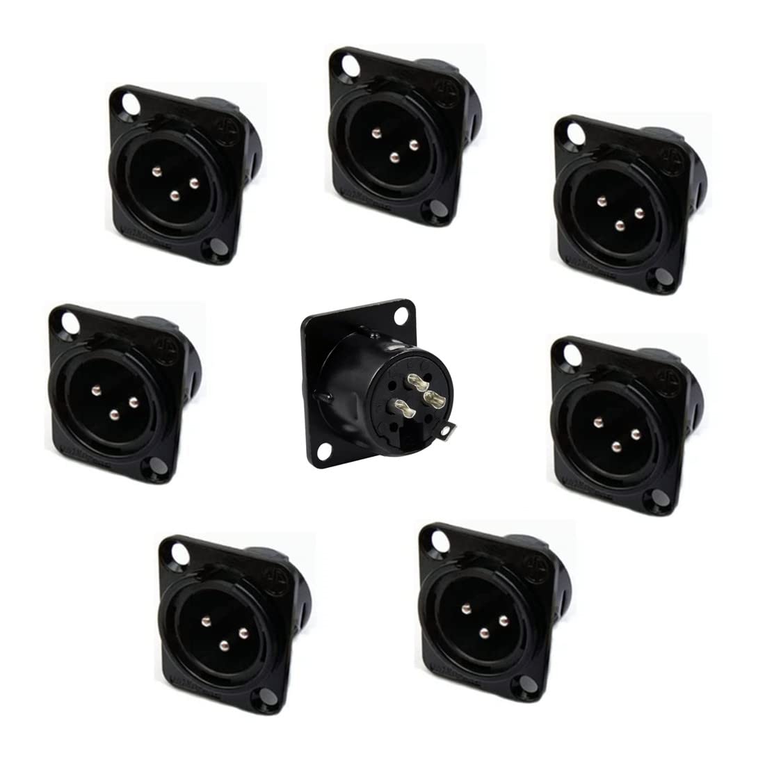 GDQLCNXB XLR Male Jack 3 Pin Panel Mount Jacks，Black Metal Housing XLR-M Connector 8Pcs