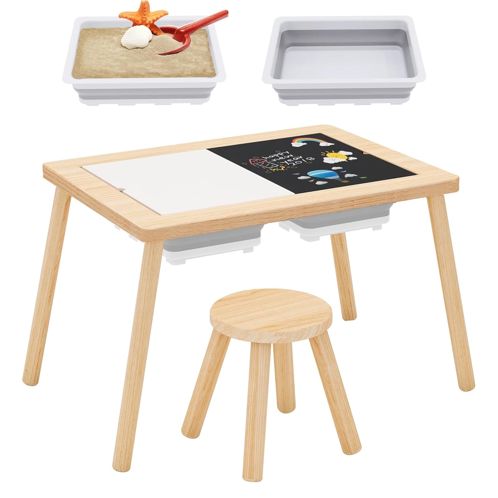 Upgraded Sensory Table for Toddlers 1-3, Indoor Kids Toddler Sensory Table with 2 Storage Bins Writable Lids, Sensory Activity Table with Chairs, Play Sand Table for Boys and Girls