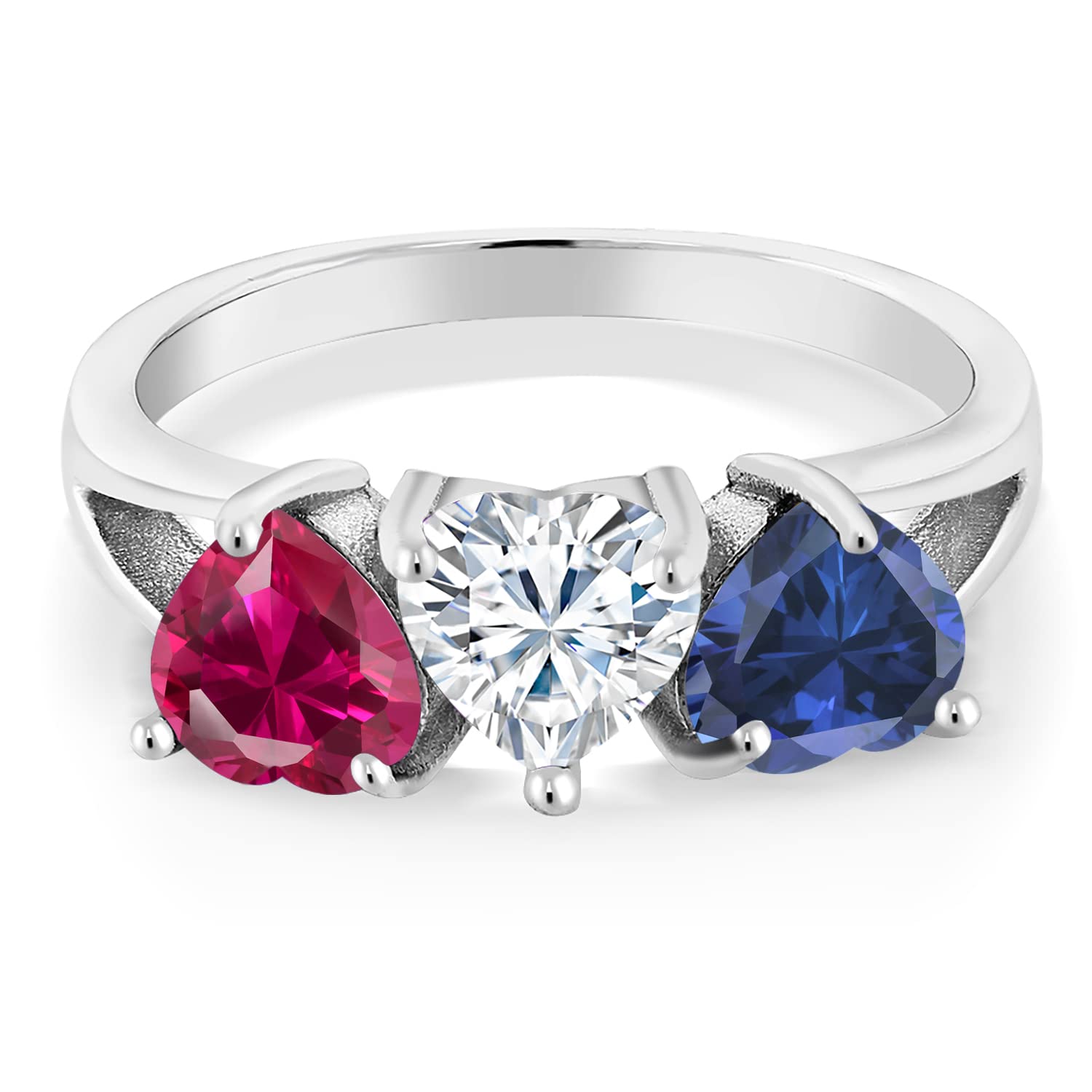 Gem Stone King 925 Sterling Silver Customized and Personalized Name Engraved 3 Heart Shape 6MM Gemstone Birthstone Mothers Ring For Women (Size 9)