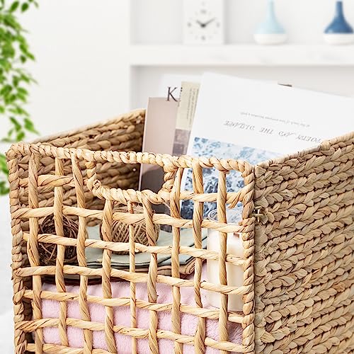 GaiaMade Water Hyacinth Storage Basket Set Of 2, Natural Foldable Storage Cubes, Handwoven Cube Organizer Bins For The Living Room And Laundry, Special Pattern.