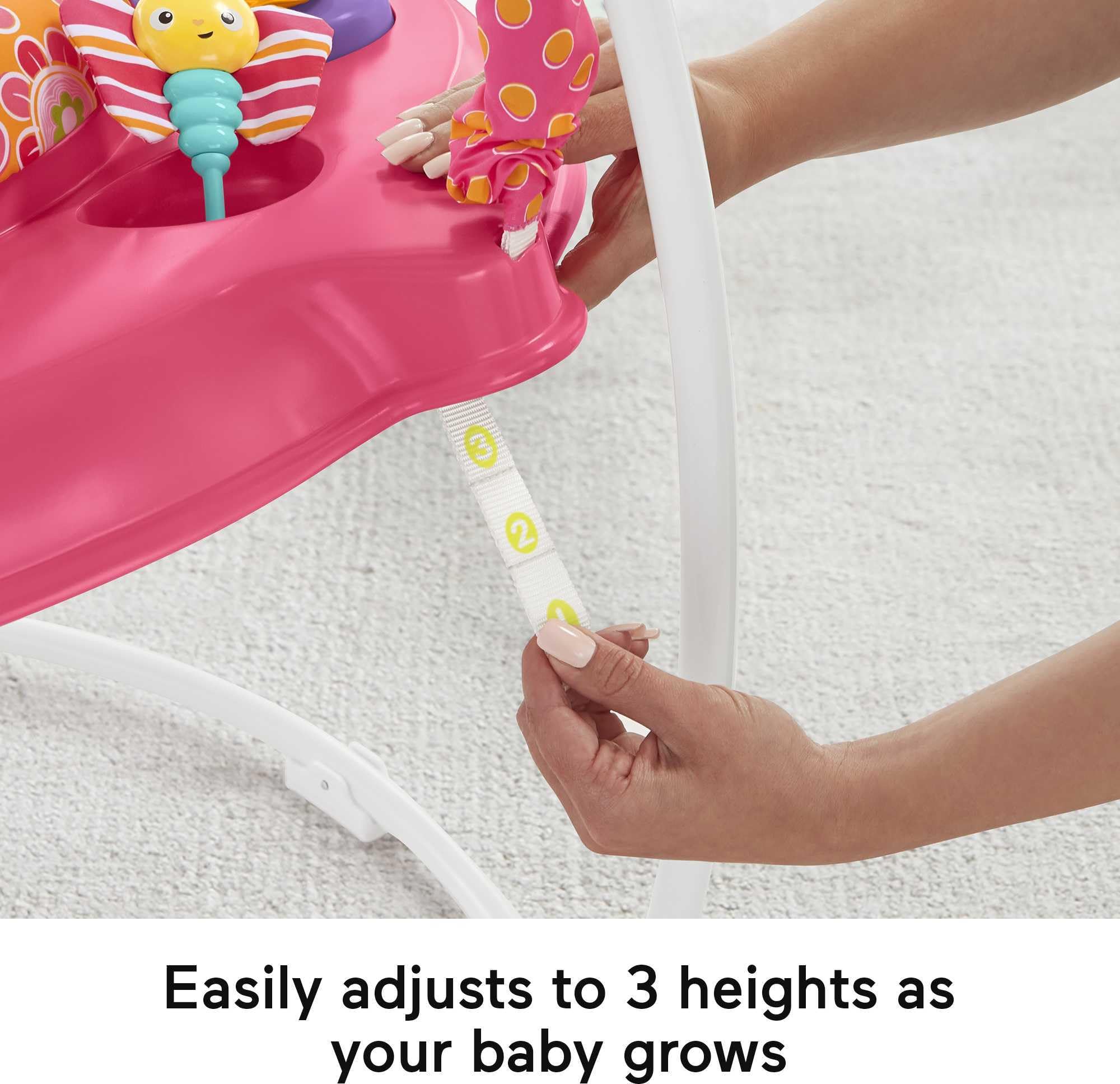 Fisher-Price Baby Bouncer Pink Petals Jumperoo Activity Center with Music Lights Sounds and Developmental Toys