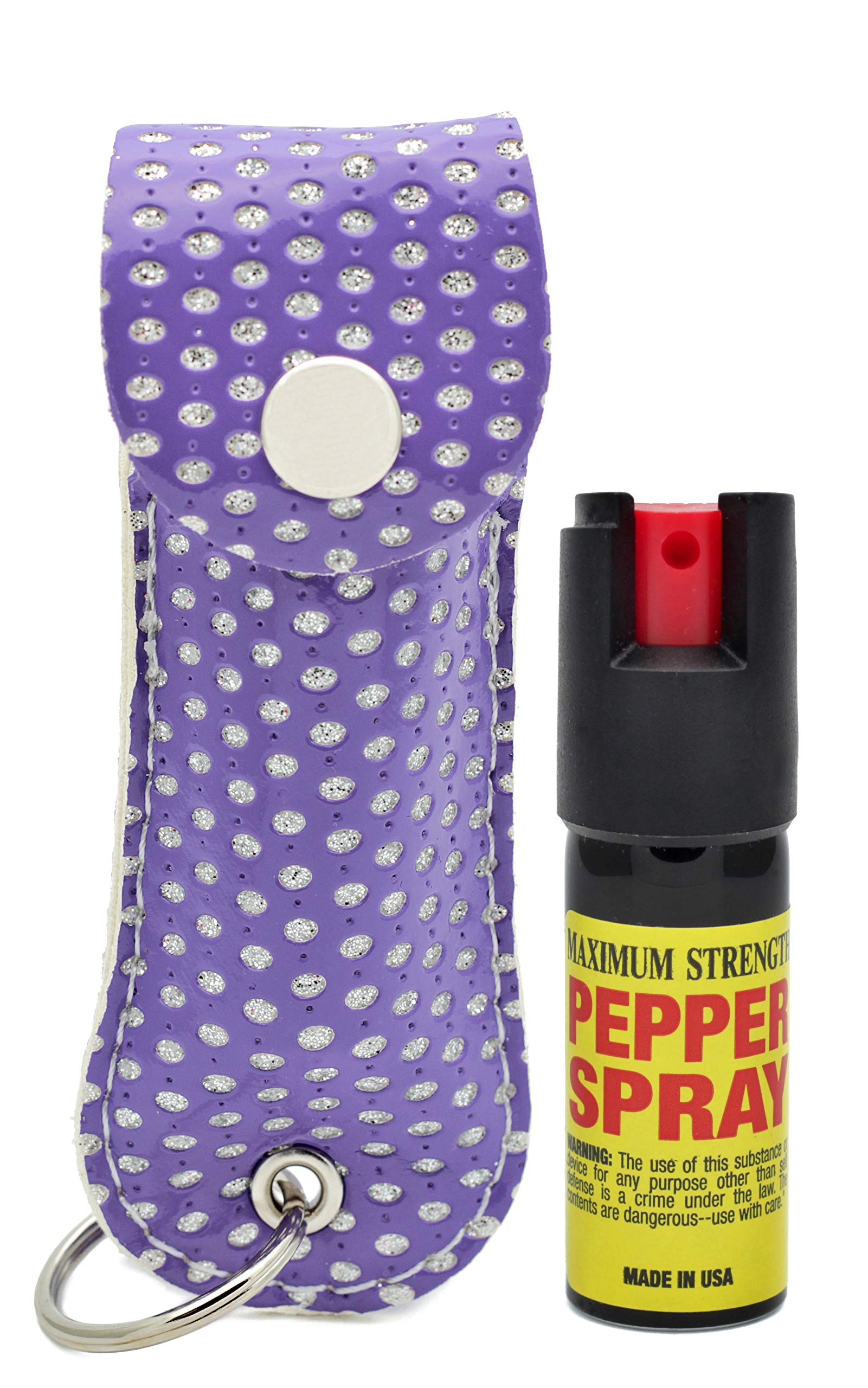 Foxfend Pepper Spray Maximum Strength 1/2 oz Compact Size Police Grade Formula Best Self Defense Tool for Women W/Leather Pouch and Key Ring (Purple Bling)