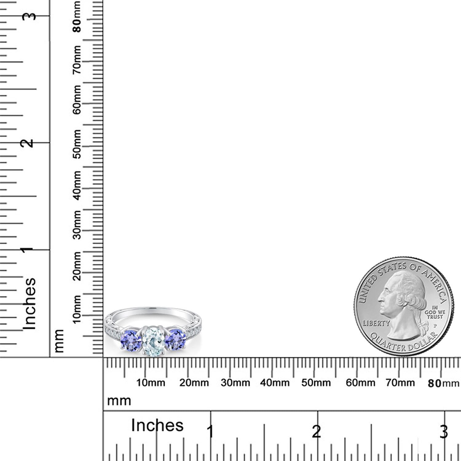 Gem Stone King 925 Sterling Silver Oval Sky Blue Aquamarine and Blue Tanzanite Ring For Women (1.79 Cttw, Gemstone Birthstone, Available In Size 5, 6, 7, 8, 9)