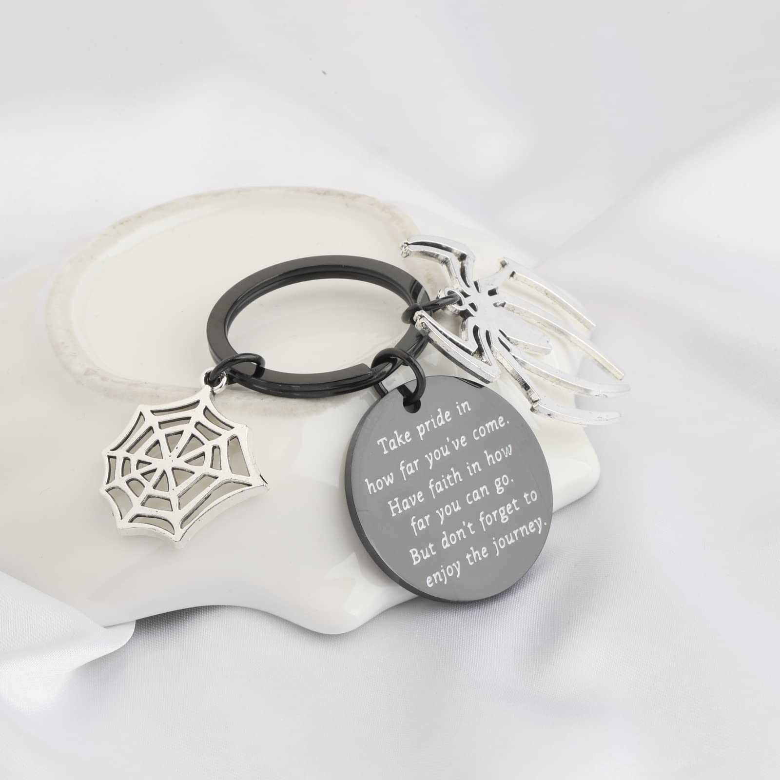 FUSTMW Spider Web Keychain Halloween Spider Gifts Spider Charm Pendant Keychain Spider Movies Fans Inspirational Gifts (black)