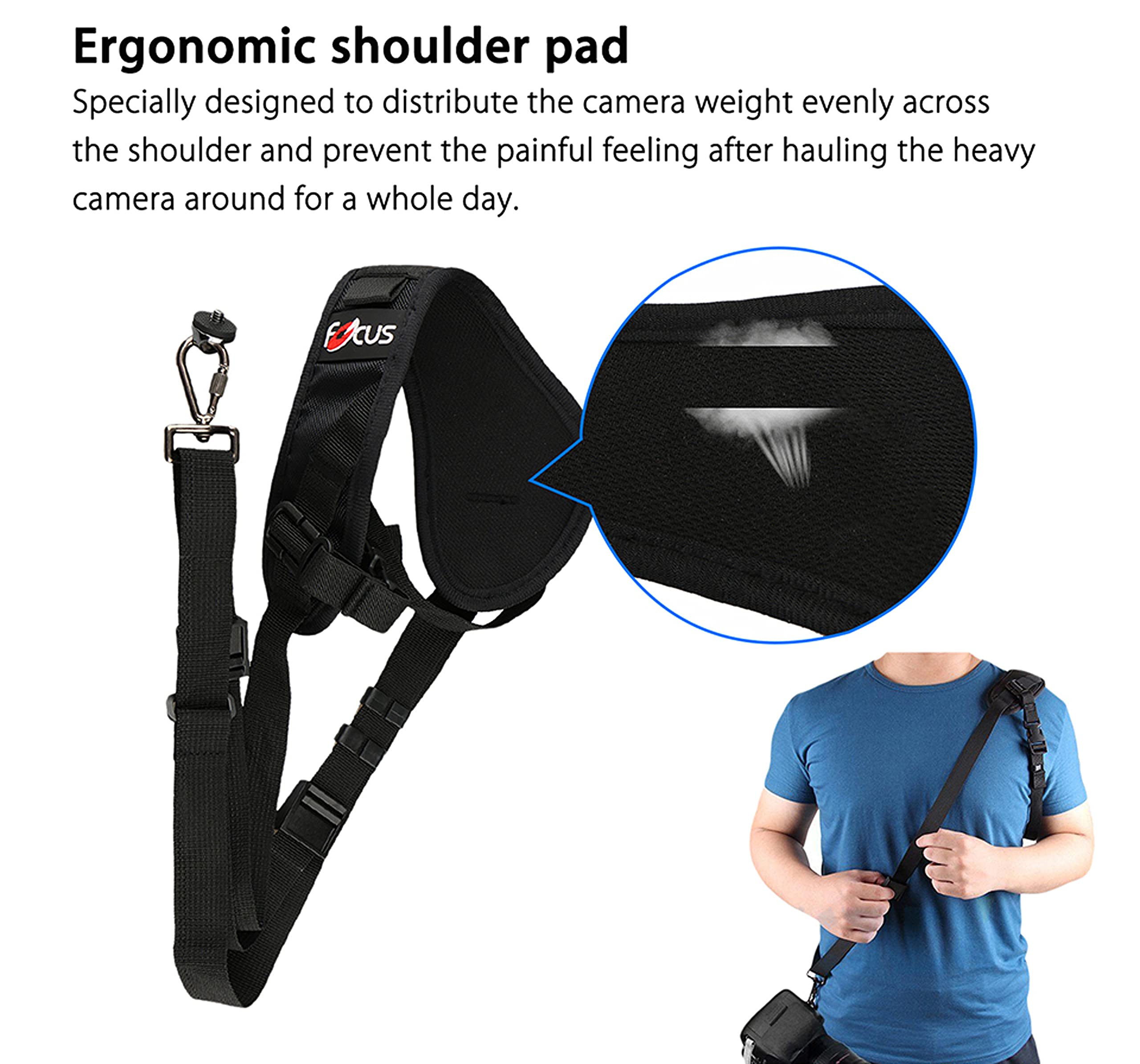 Fotasy Ergonomic Design Camera Sling Strap, Adjustable Camera Neck Strap, w/Quick Release and Safety Tether, Compatible with Canon Fujifilm Nikon Olympus Panasonic Pentax Sony Cameras