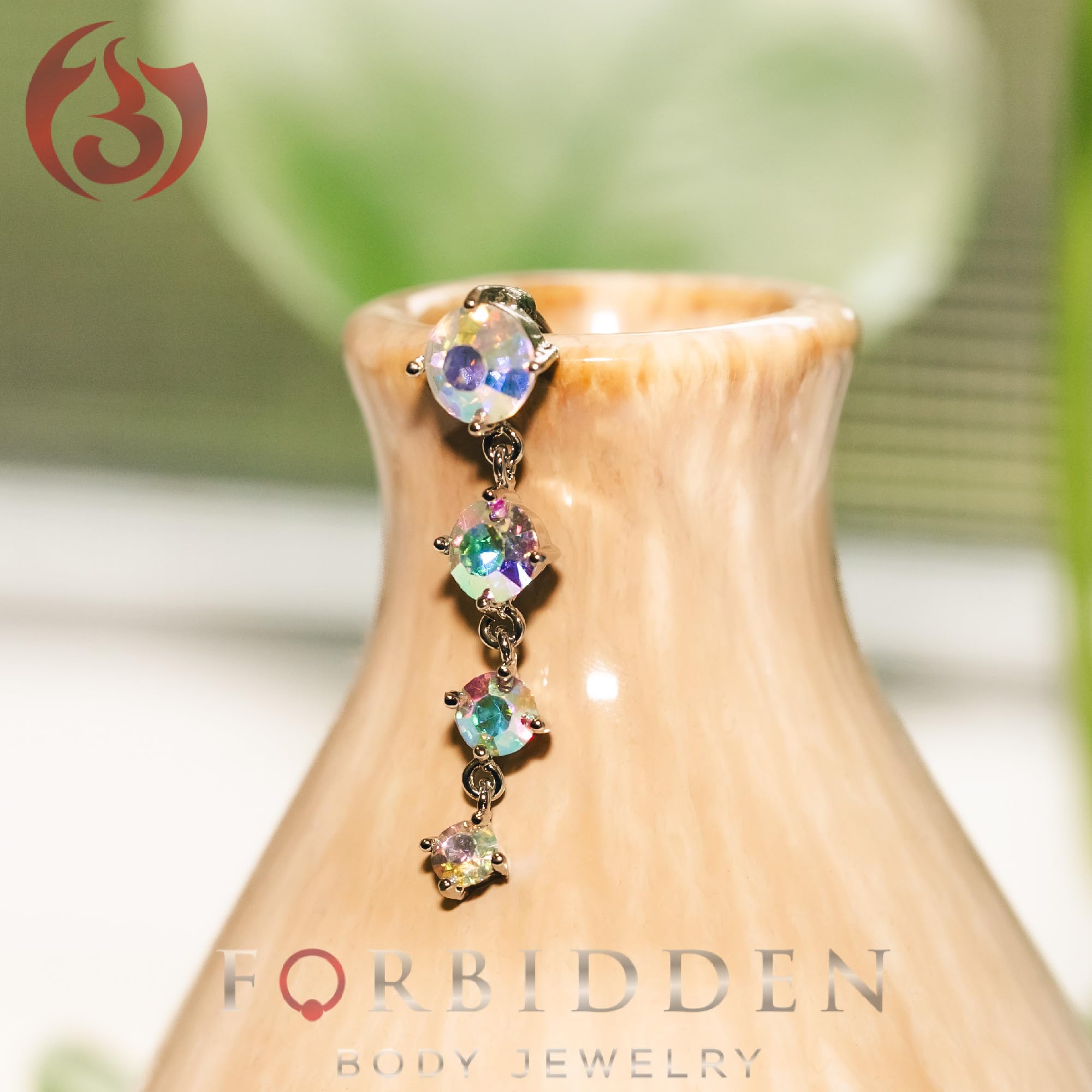 Forbidden Body Jewelry Sexy Reverse Mount Dangle Belly Button Ring with Cascade of Aqua Blue Crystal Gems