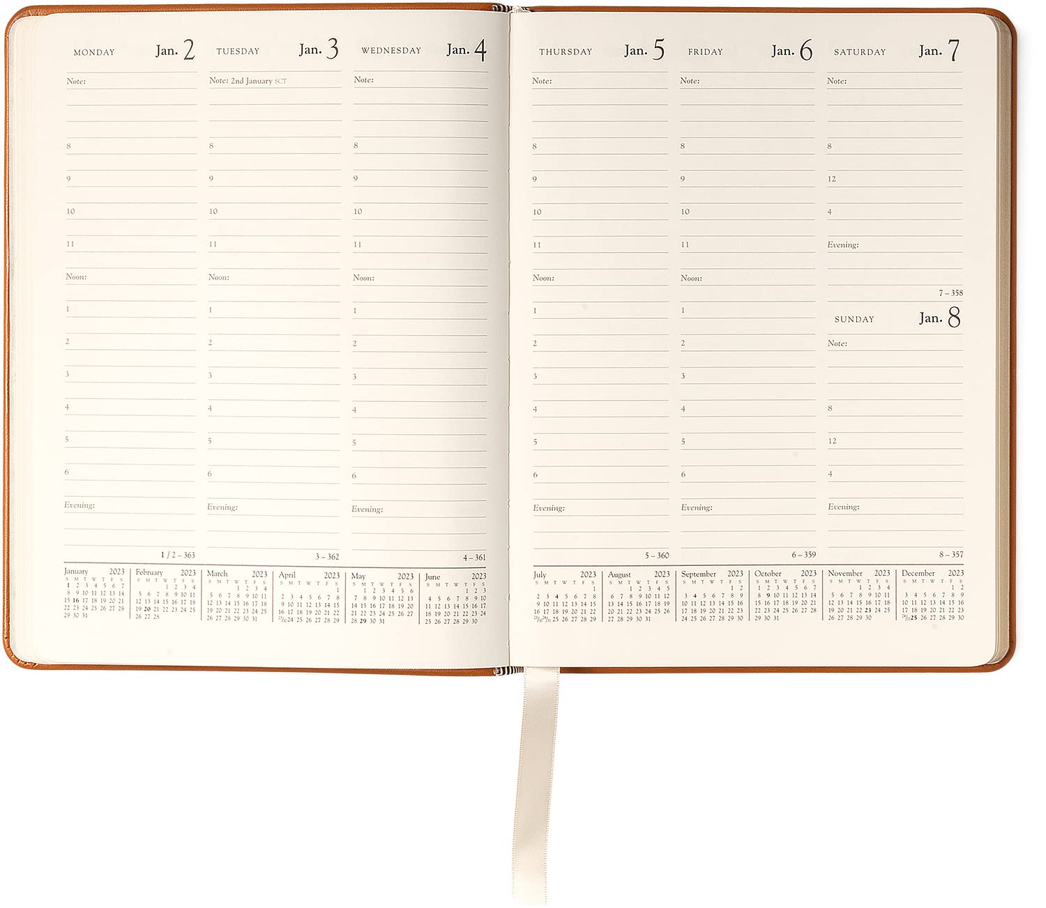 Graphic Image 2023 Leather Planner, Desk Diary Agenda Appointment Book, Luxury Soft Leather Bound in The USA, 7x9", Black