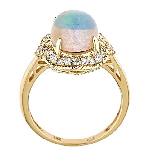 Gin & Grace 10K Yellow Gold Natural Ethiopian Opal Ring with Real Diamonds|Ethically, authentically & organically sourced (Oval) shaped opal hand-crafted jewelry for her | Opal Ring for women