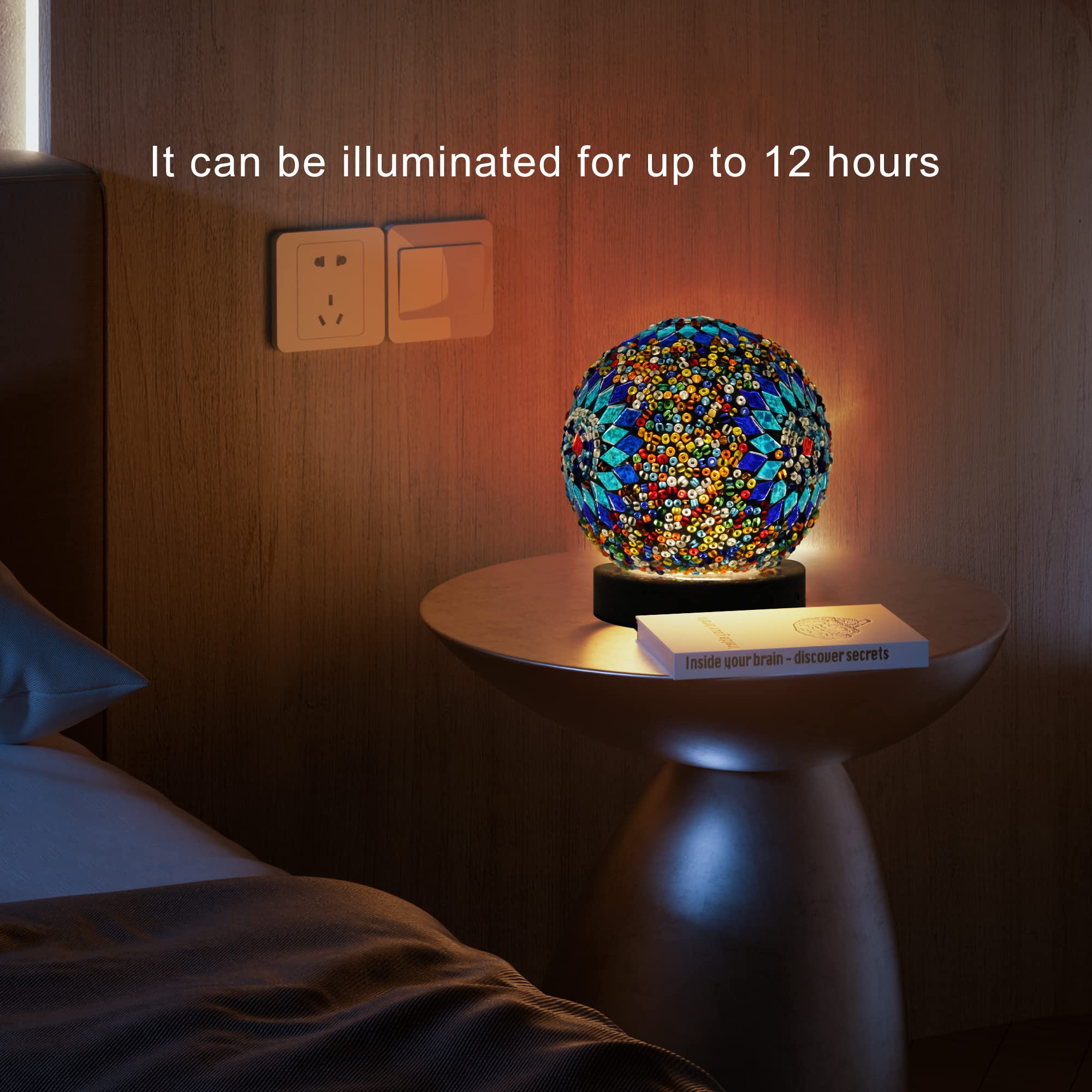hanvate Turkish Style Handmade Night Light with Wooden BaseTurkish Table lamp with Infinitely Adjustable Brightness and USB Charging-fornightlight,Kids Room and Adult Room Bedroom Bedside Lamps