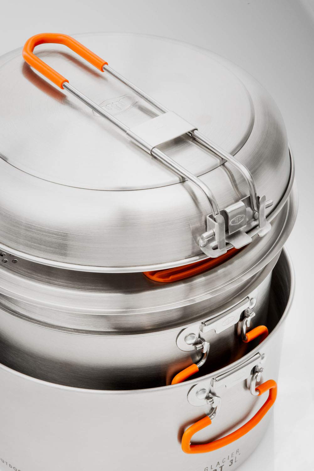 GSI Outdoors Glacier Stainless Steel Base Camper - Large - 3 Pieces Cookset - Compact, & Durable Pot Pan for Camping
