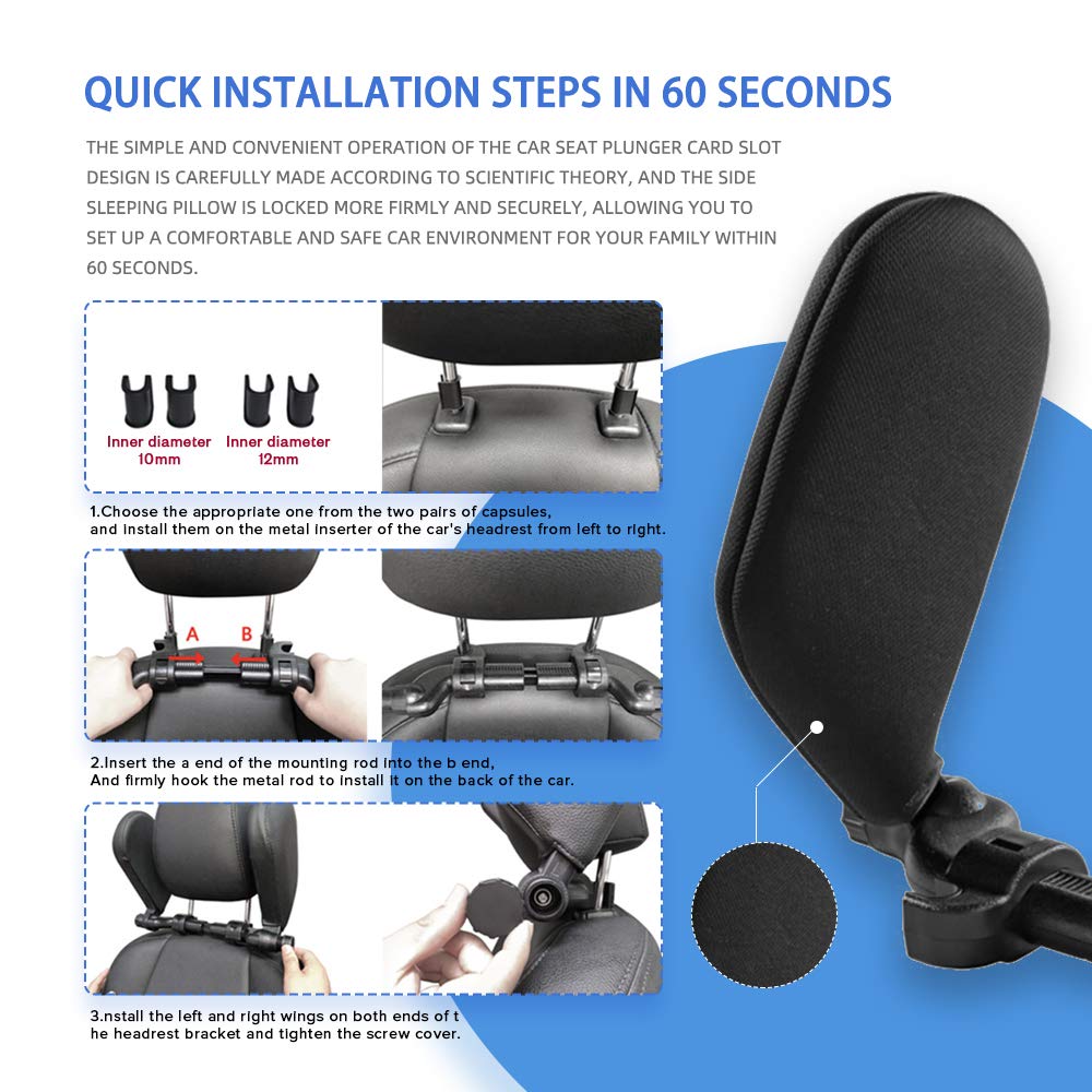 GEHARTY Car Seat Headrest Pillow Breathable Fabric Memory Foam Head Neck Support Pillow, Easy to Install, Width and Height Adjustable, Suitable for Adults and Kid