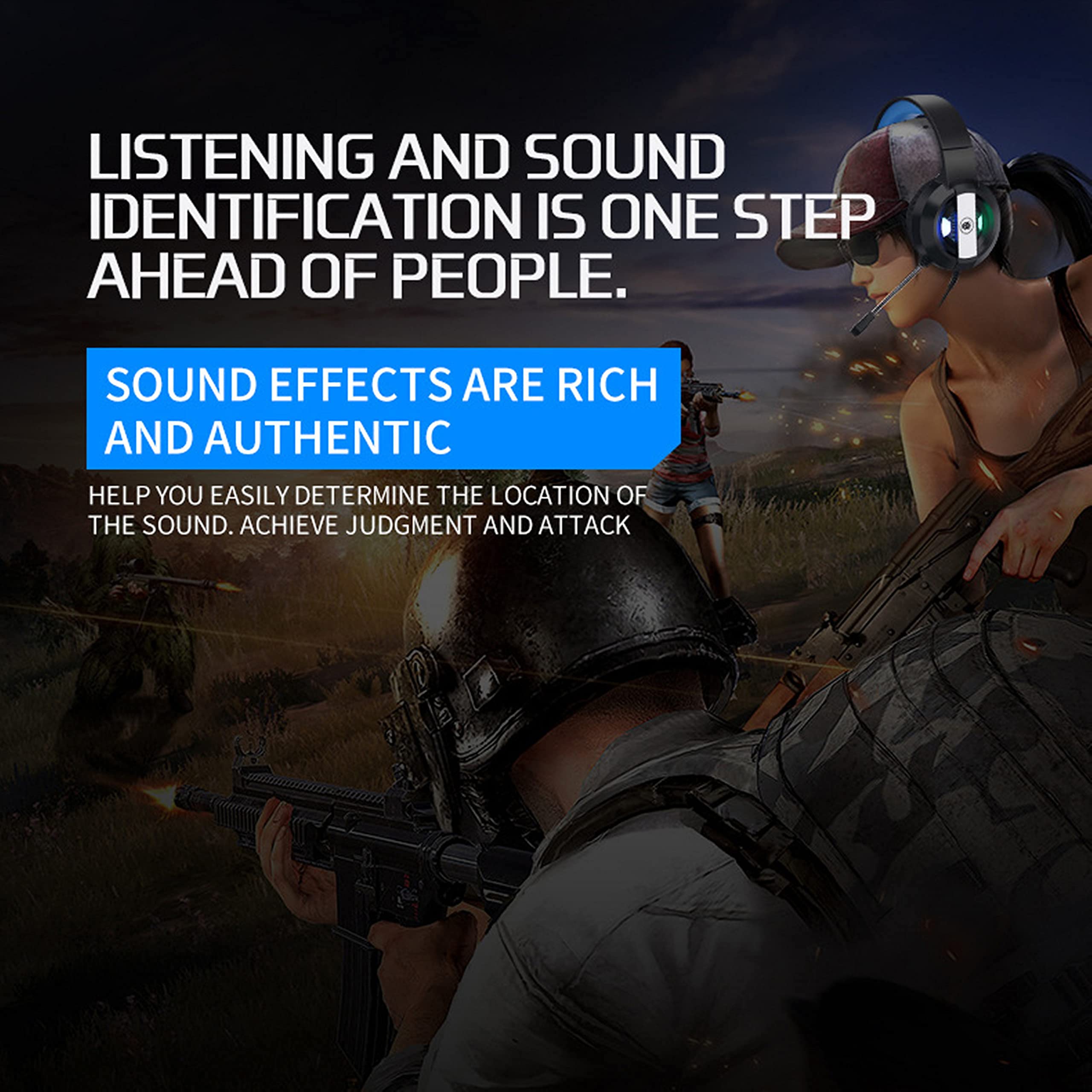 Gaea Gaming Headset with Microphone, Gaming Headphones for PS4 PC Xbox One PS5, Noise Canceling Over Ear Headphones with Mic, 7.1 Surround Sound, LED Light, Adjustable Headband, Soft Memory Earmuffs