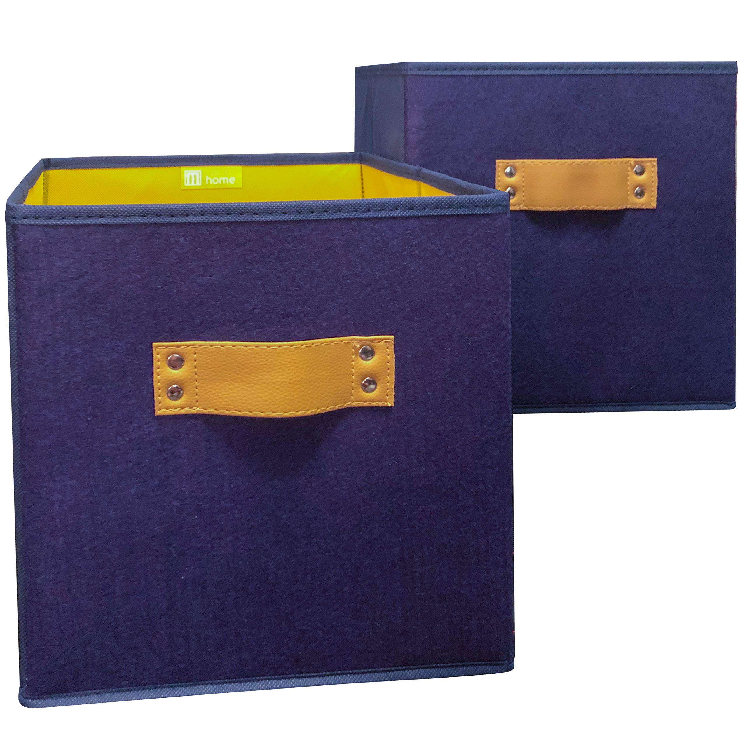 Functional Modern - Foldable Storage Bins - Collapsible Storage Cubes - Closet Storage - Organizer Basket - 2 Pack - Linen - 11 Inches High (Indigo Blue, 10.5" Width x 10.5" Depth x 11" Height)