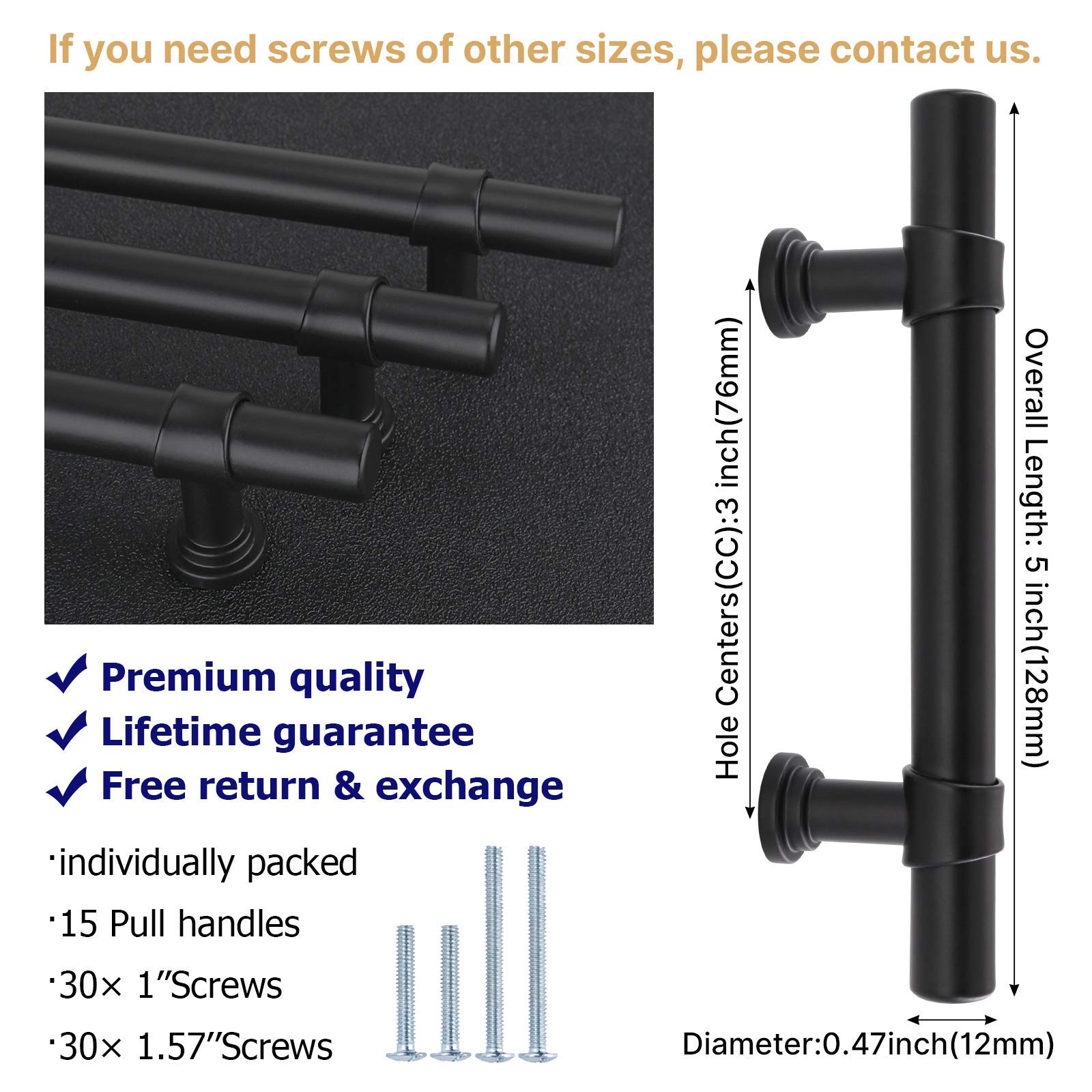 goldenwarm 15Pack Black Cabinet Handles 3inch Black Cabinet Pulls Matte Black Drawer Pulls Vintage Kitchen Cabinet Handles Dresser Handles