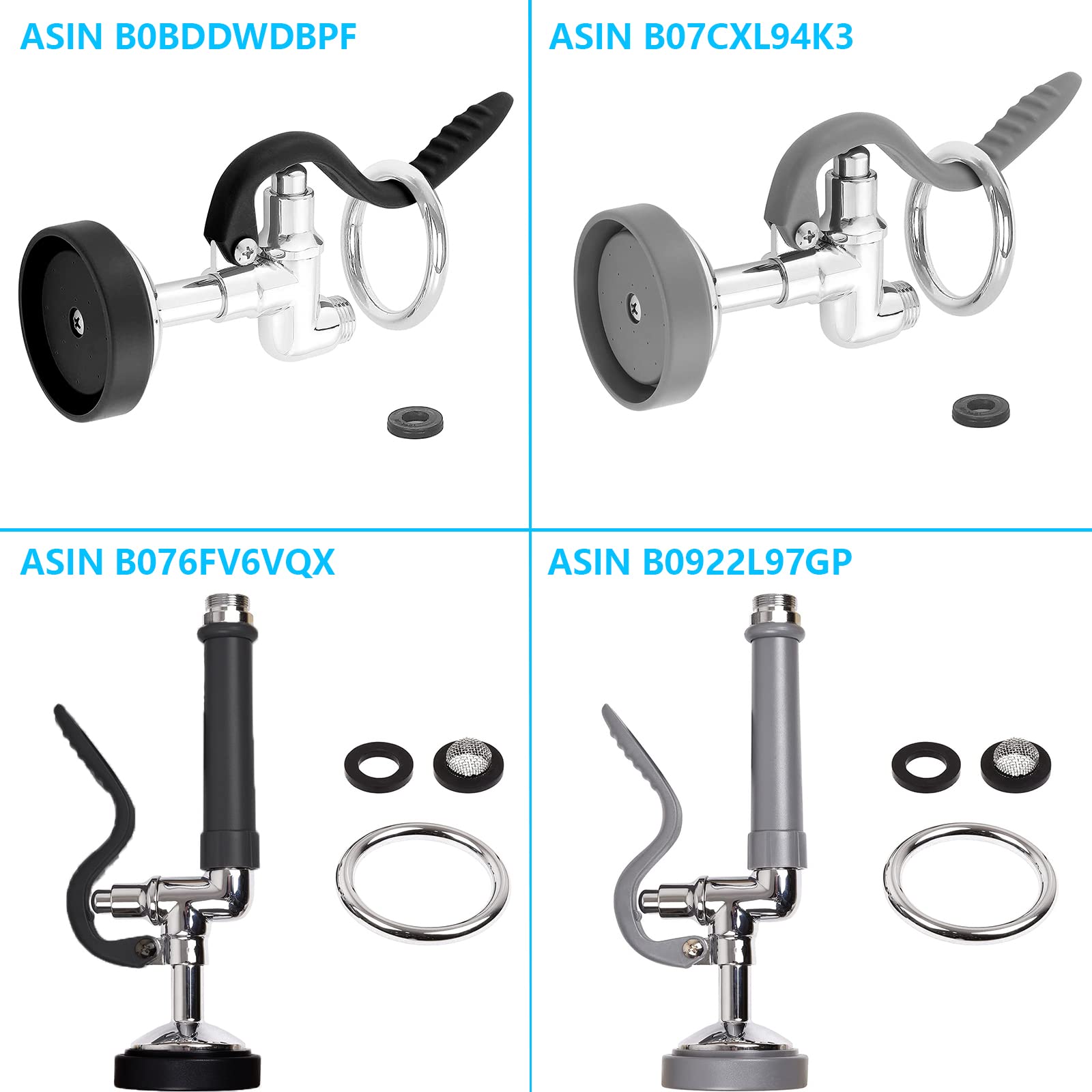 JZBRAIN Commercial Rinse Unit Sprayer Valve Repair Kit 1.42 GPM High Pressure Spray Face Bumper and Screw Replacement Part for Commercial Kitchen Sprayer Head - Grey