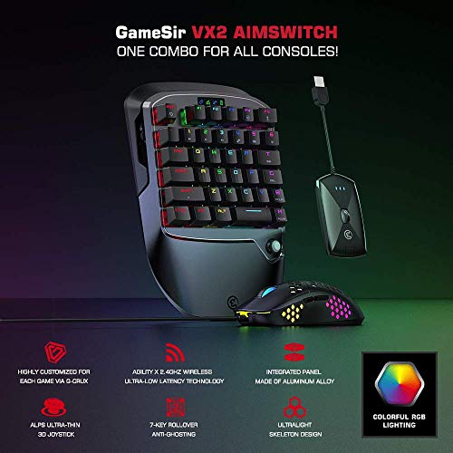 GameSir VX2 AimSwitch Gaming Keypad and Mouse Combo for Xbox Series X PS4 Xbox One Nintendo Switch Game Console, Wireless Controller Adapter with TTC Red Switch Keyboard for PUBG/Fortnite/COD