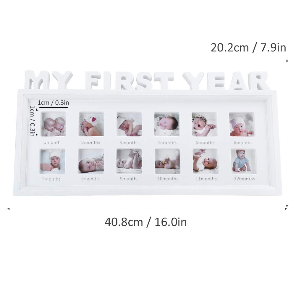 GLOGLOW My First Year Picture Frame Baby Picture Keepsake Frame Infant Newborn Wall Photo Frames for Photo Memories White