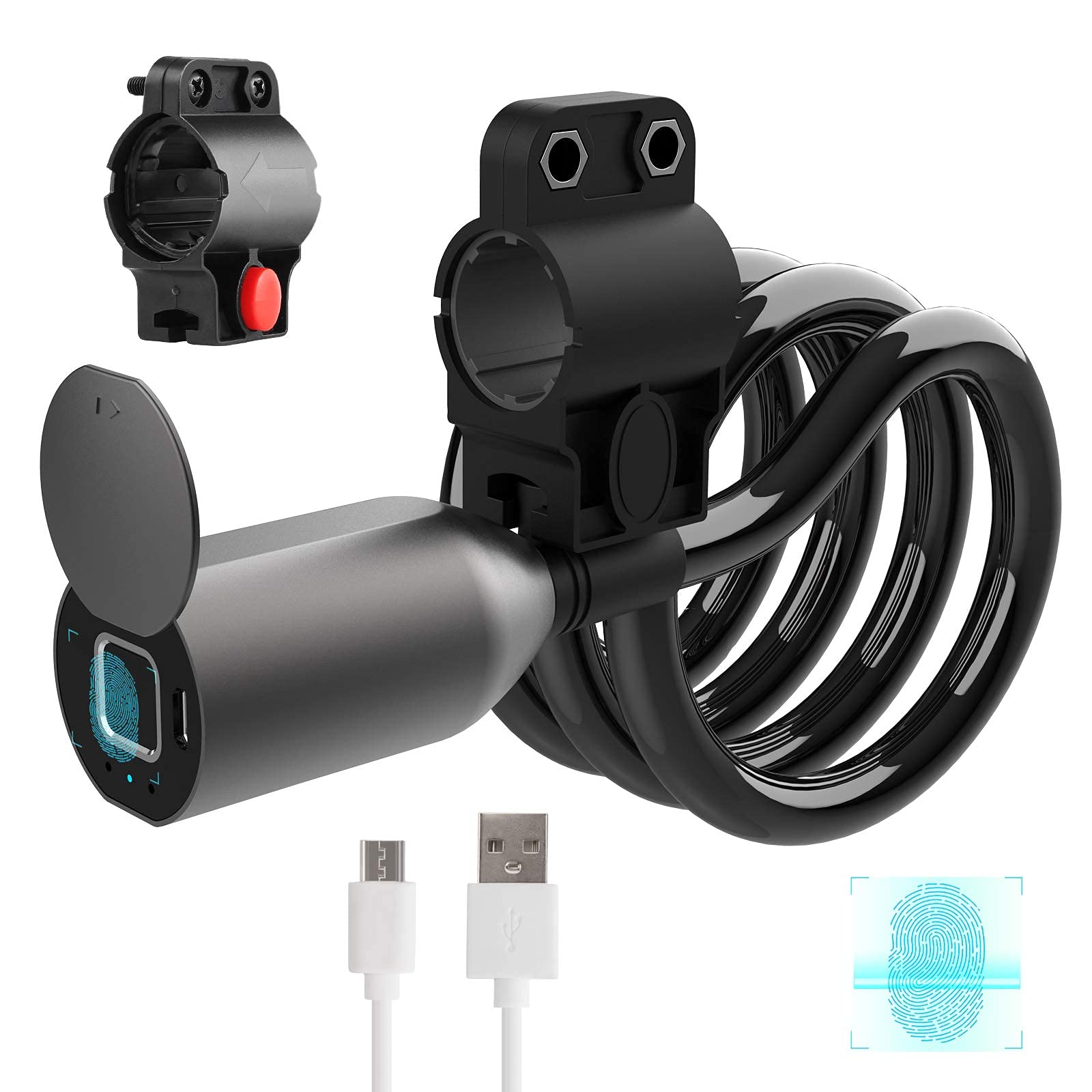 Fingerprint Bike Lock Cable and Waterproof Fingerprint Padlock Lock with APP Open, Remote, Unlock Record Heavy Duty Bicycle Lock for Outdoor Bicycle, Motorcycles, Scooters