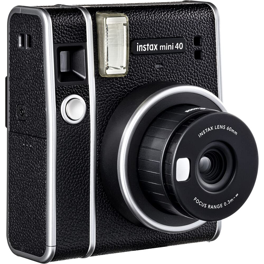 Fujifilm Instax Mini 40 Instant Film Camera (Black) Bundle with (20) Instax Mini Instant Film Shots + Padded Carrying Bag + (4) Rechargeable Batteries + Deluxe Cleaning Kit