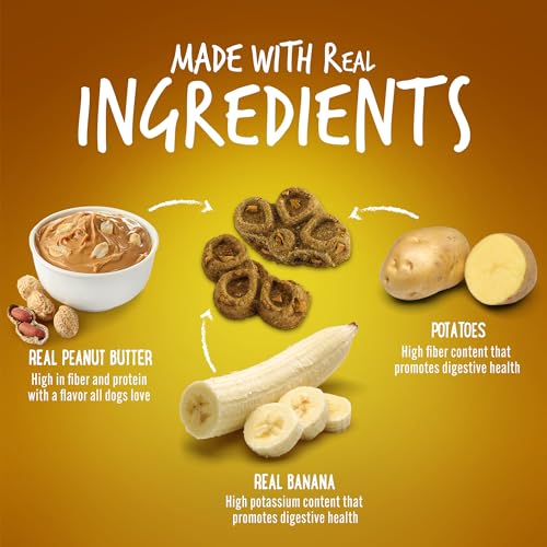 Fruitables Biggies Dog Biscuits – Crunchy Dog Biscuits Made with Pumpkin – Healthy Dog Treats Packed with Real Fruit Flavor – Free of Wheat, Corn and Soy – Peanut Butter & Banana – 16 oz