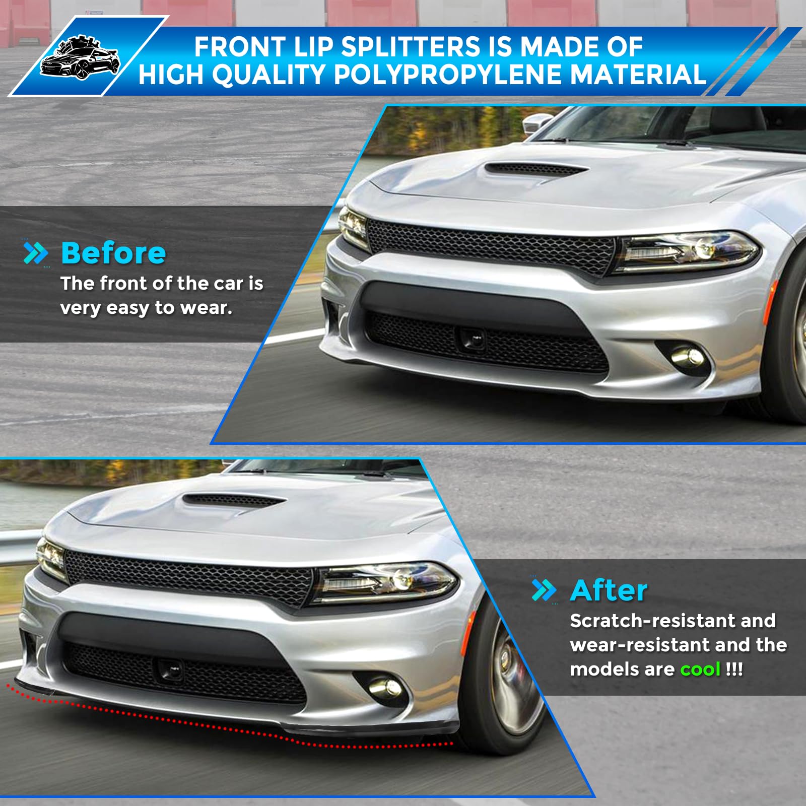 Front Bumper Lip Splitter Protector Cover Compatible with 2015-2021 Dodge Charger Hellcat SRT 392 / Scat Pack/RT Scat Pack/GT/RT, Black