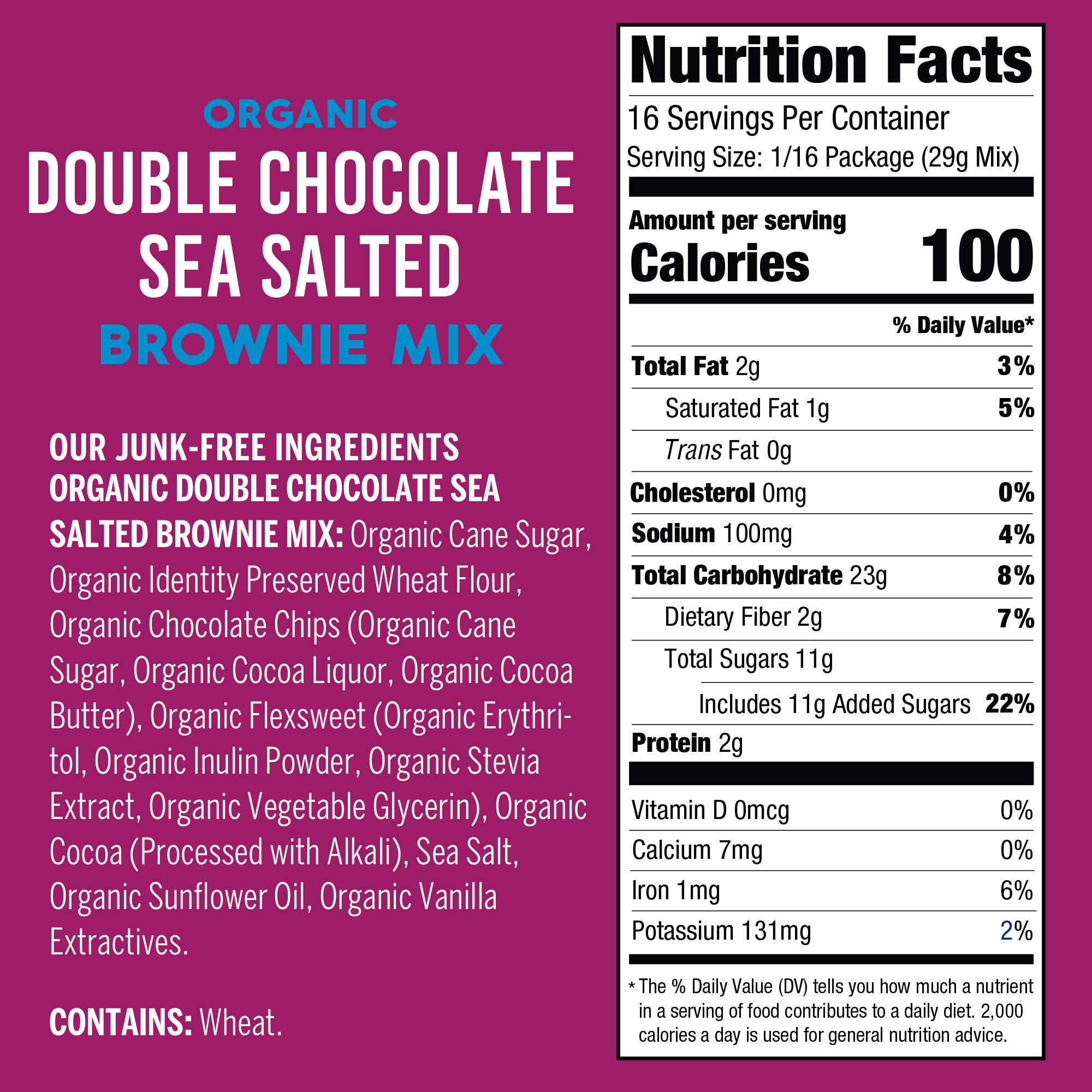 Foodstirs Junk-Free Bakery Organic Double Chocolate Sea Salted Brownie Baking Mix, 16.19 Oz | Non-GMO | Low Sugar