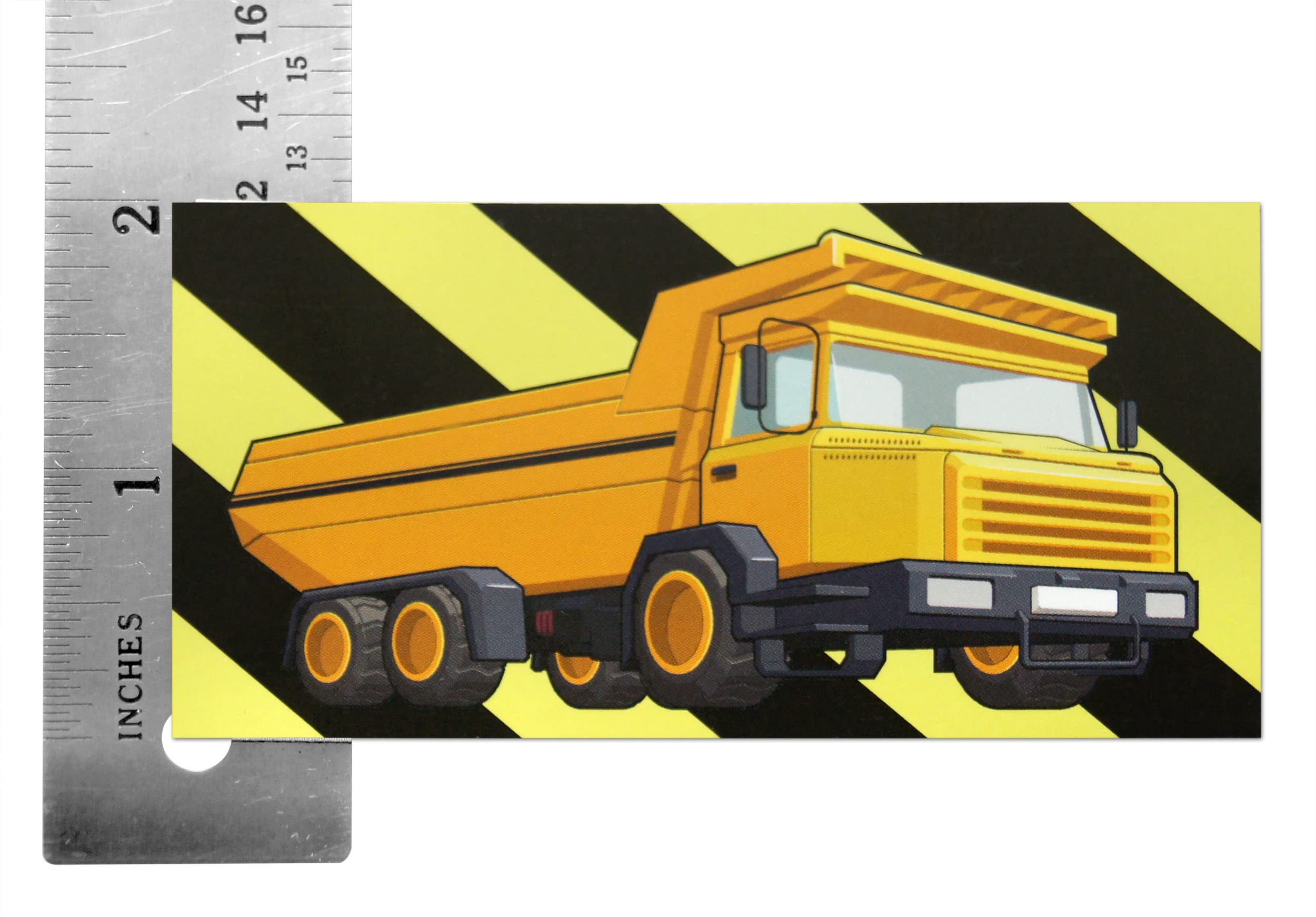 Novel Merk Construction Themed Small Rectangle Magnets Set Party Favors in Classic Dump Truck, Digger, Bulldozer, & Cement Truck Designs (12)