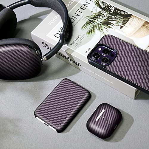 MONOCARBON Airpods-Pro-2nd-Generation-Case, Real Carbon Fiber Airpods Pro Case Cover, Slim-Fit and Shockproof, Support Wireless Charging, with Stripes Lanyard.Matte Purple.