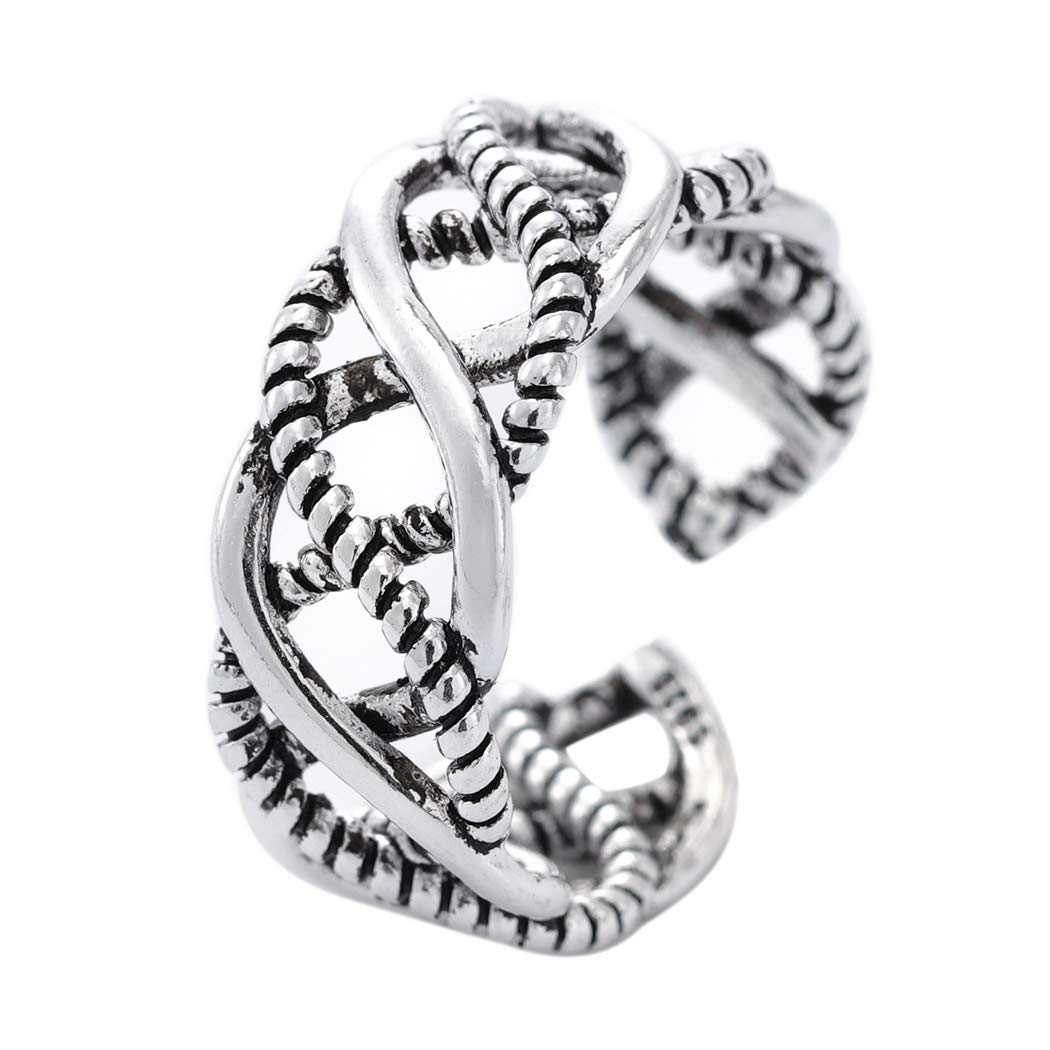 Fstrend Vintage Band Ring Silver Wrap Cross Women's Statement Ring Retro Wave Stainless Steel Adjustable Open Rings Jewelry for Women and Girls