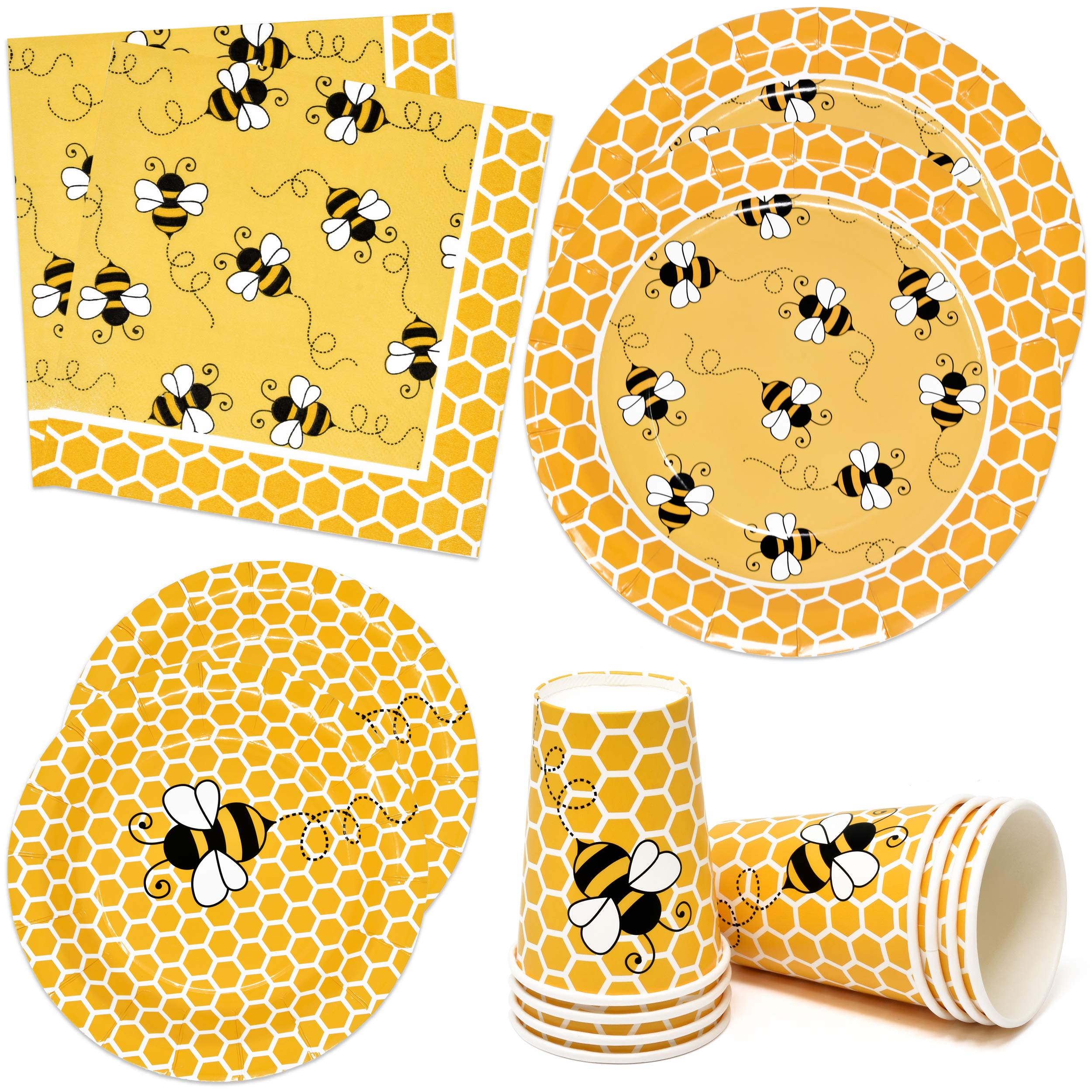 Gift Boutique Honey Bee Party Set - Serves 24, Includes Dinner Plates, Luncheon Napkins, and 24 9 oz Cups
