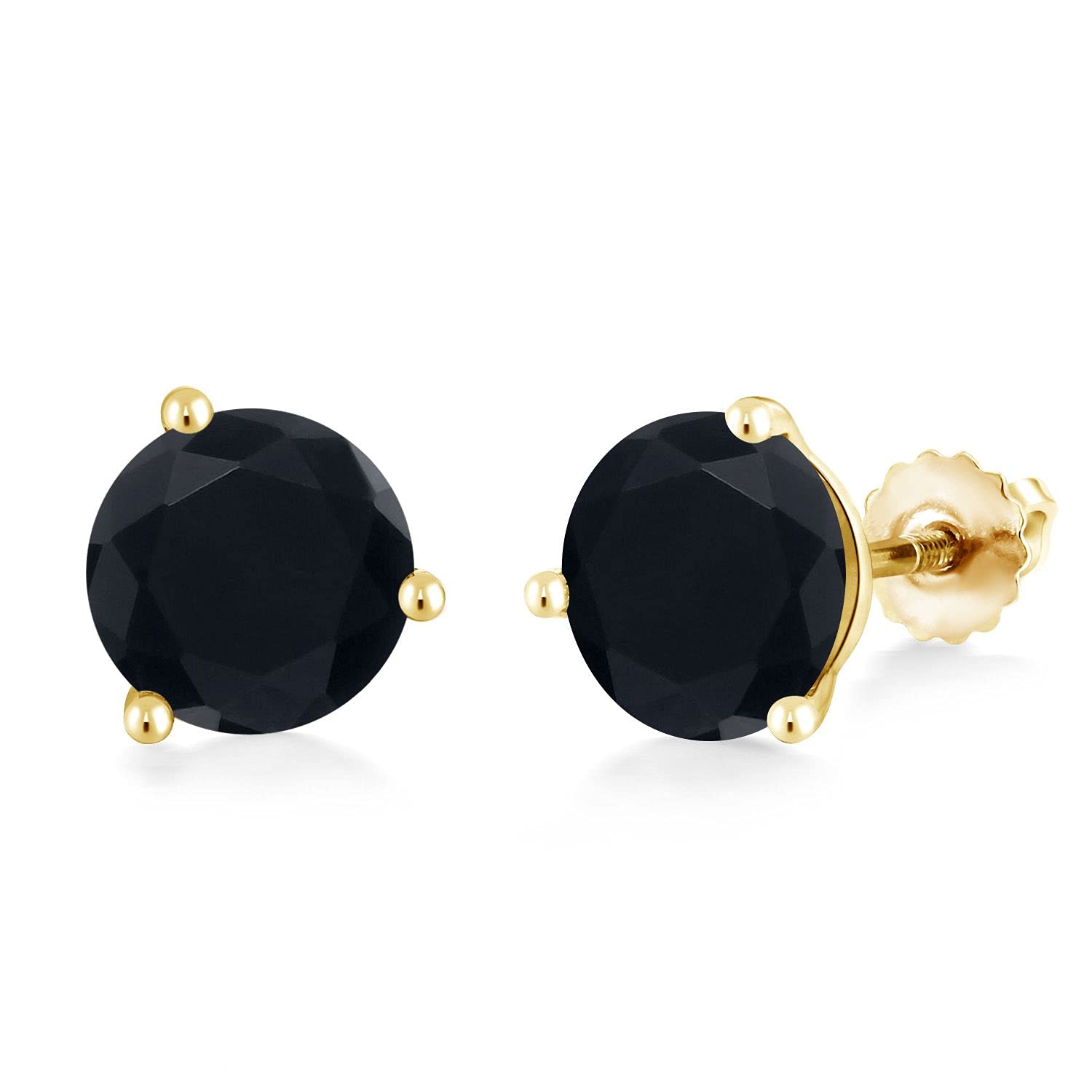 Gem Stone King 14K Yellow Gold Gemstone Birthstone Earrings | Martini Screw Back Stud Earrings | Round 8MM | Gold Earrings For Women