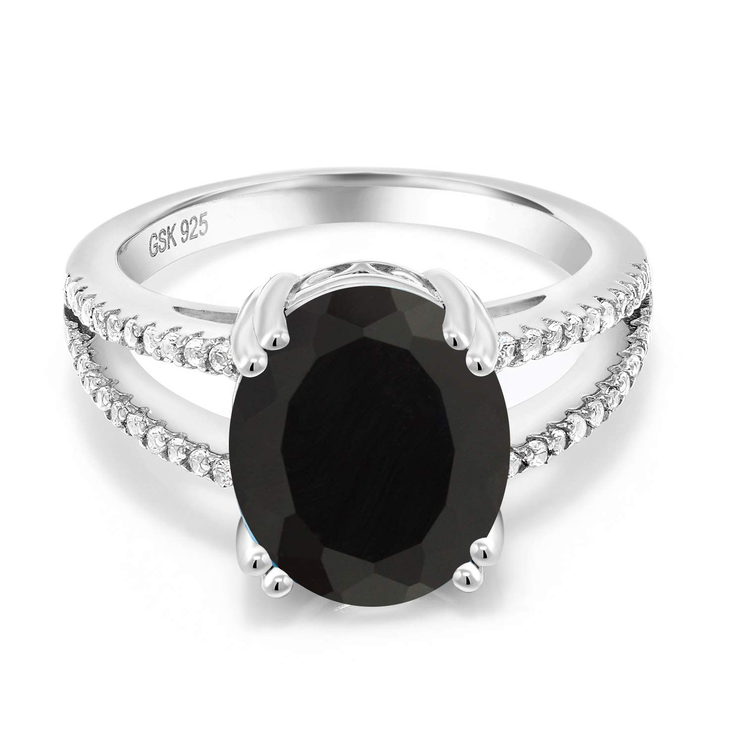 Gem Stone King 925 Sterling Silver Black Onyx Ring For Women (4.48 Cttw, Oval 12X10MM, Gemstone December Birthstone, Available In Size 5, 6, 7, 8, 9)