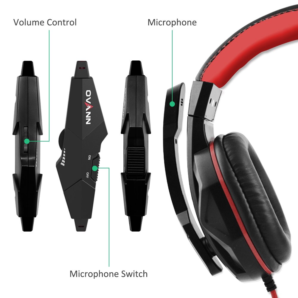 Gaming Headset,DLAND 3.5mm Wired Bass Stereo Noise Isolation Gaming Headphones with Mic for Laptop Computer, Cellphone, PS4 and so on- Volume Control (Black and Red)