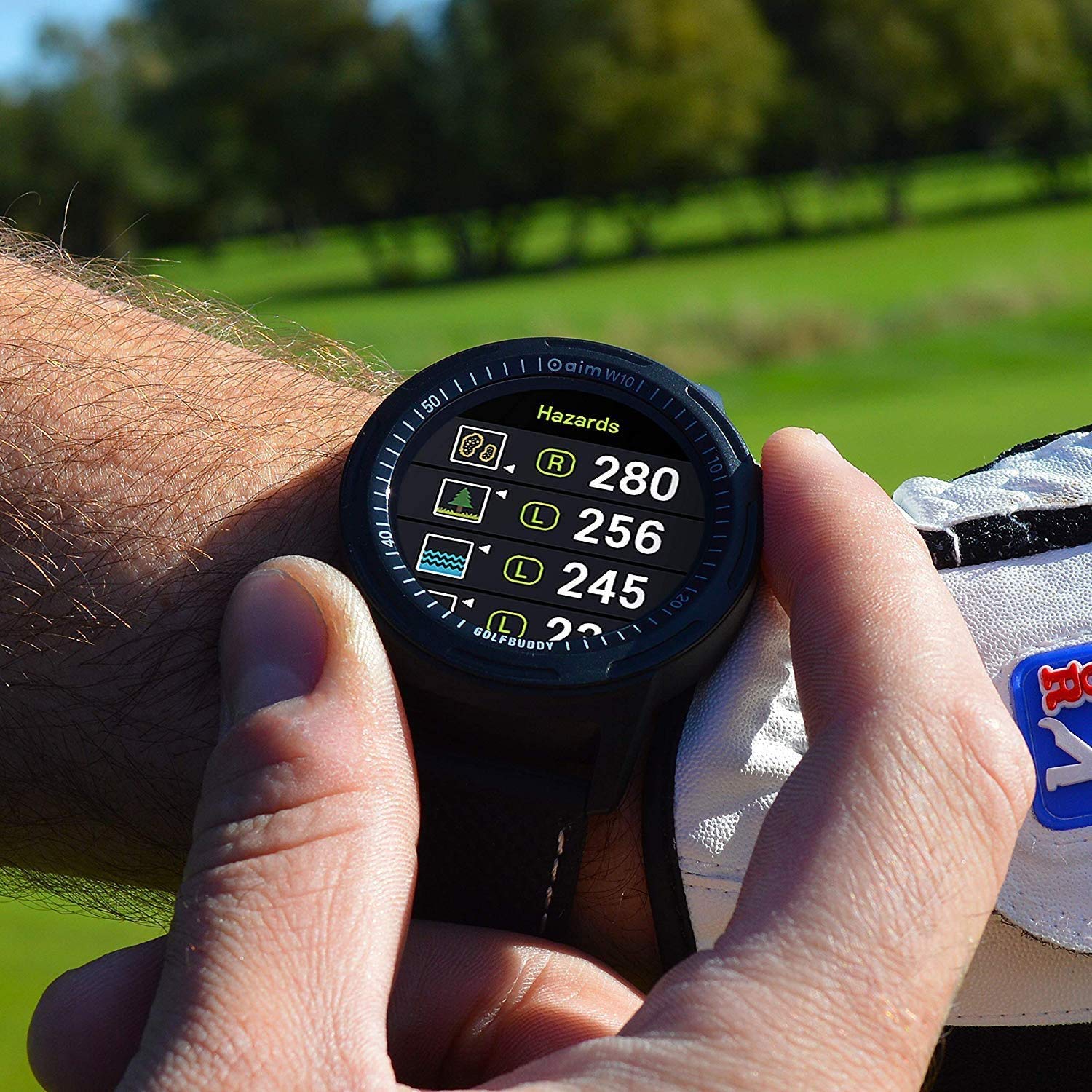 Golf Buddy Aim W10 Bluetooth Wireless Golf GPS Smartwatch Bundle with 5 Ball Markers and 1 Hat Clip - GPS Rangefinder Watch - Black