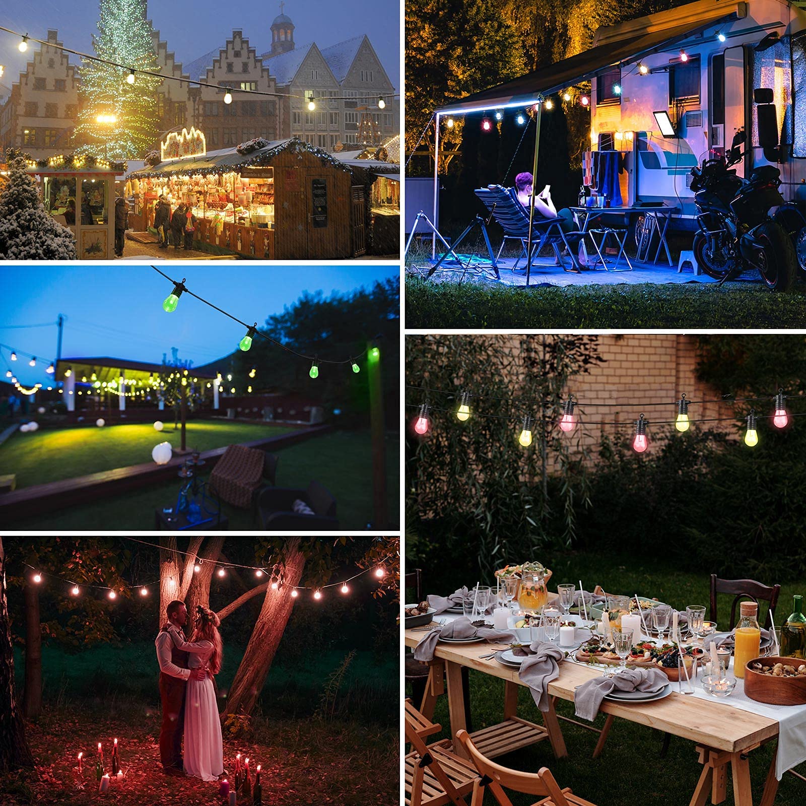 HBN Smart Color-Changing Outdoor String Lights - 48ft, LED, 24 Bulbs, 2.4 Ghz WiFi Needed-Compatible with Alexa, Google Assistant, iOS and Android (Tuya Smart App Needed) No Smart Hub Required