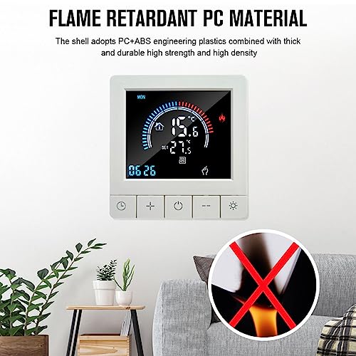 Floor Heating Thermostat, Intelligent Timing Touch Control Home Heating Controller LCD Display Programmable Low Power Consumption AC 90-240V for Hotel (Without WiFi)