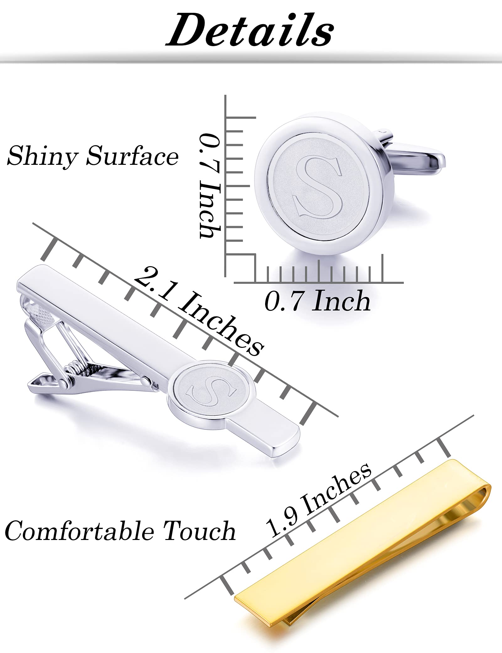 Fxiqini 6Pcs Tie Clips Bar Pin Initial Alphabet Letter Cufflinks Shirt Studs J for Men Women Business Wedding