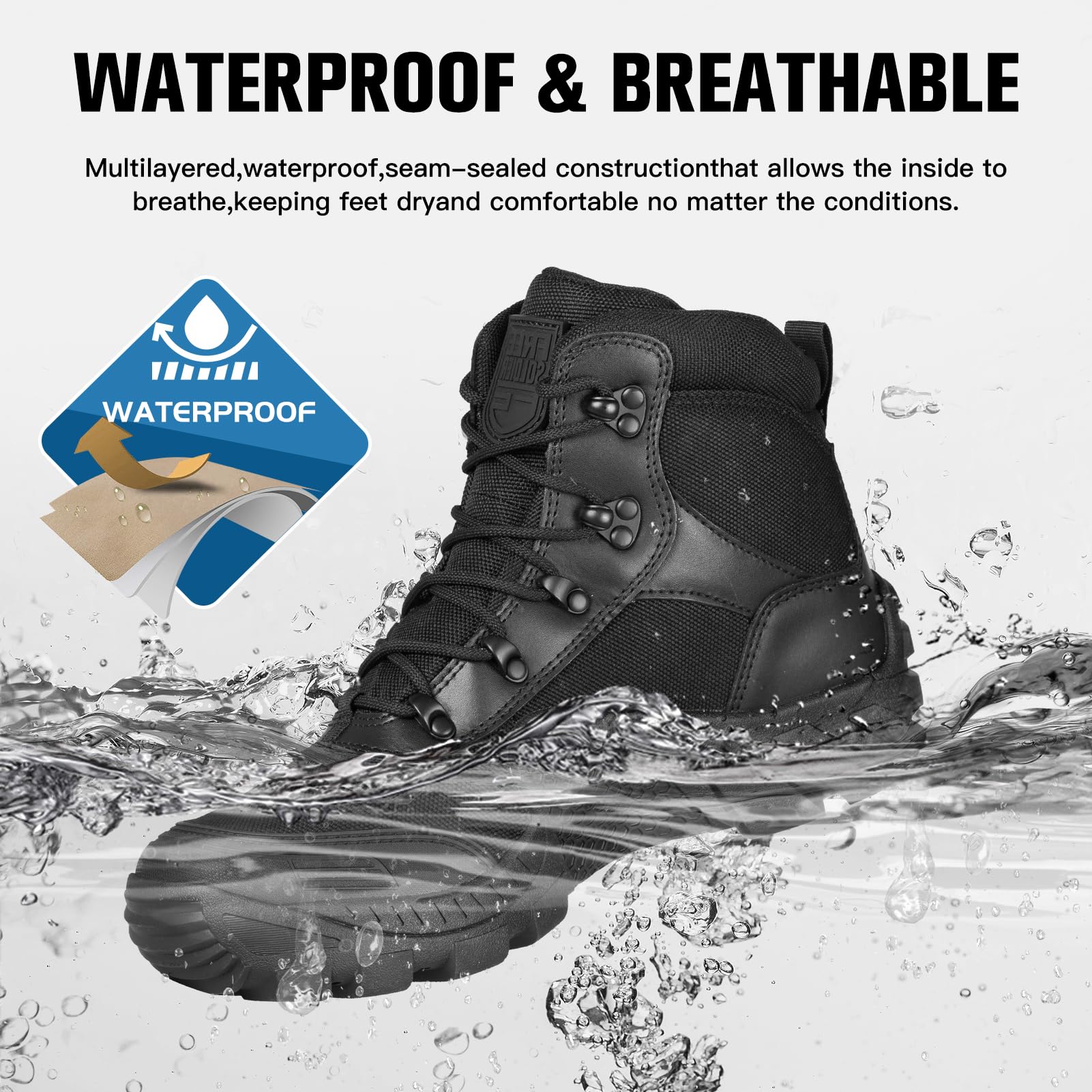 FREE SOLDIER Men's Waterproof Hiking Boots Tactical Work Boots Outdoor Lightweight Military Boots(Tan, US 12)