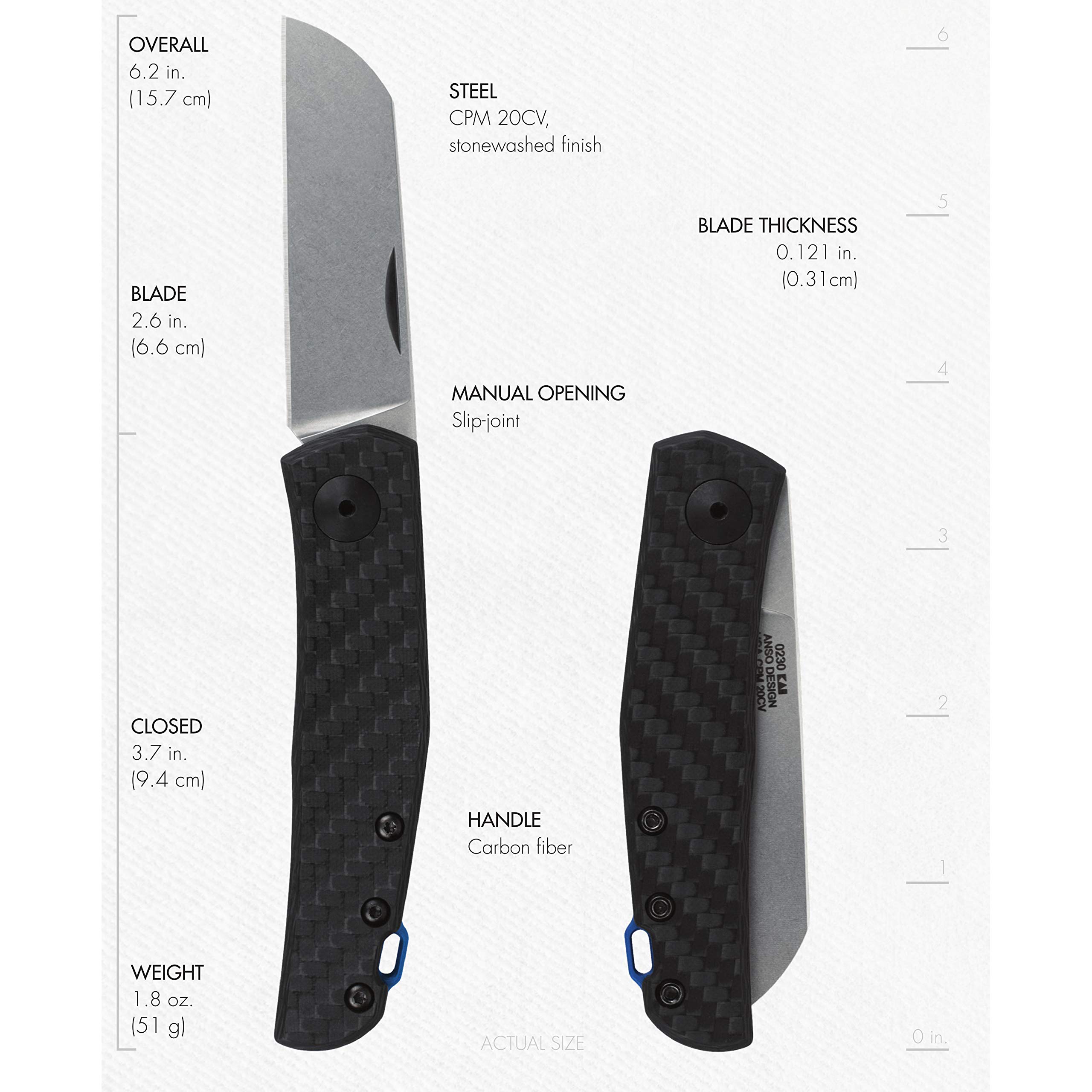 Zero Tolerance 0230, Jens Anso Design, Manual Opening Slip Joint Folding Knife, Black, Carbon Fiber