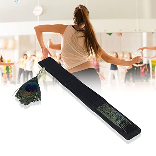 Handheld Folding Fan, Chinese Style Black Beautiful Peacock Pattern Antique Bamboo Hand Fan for Performance Clothes Decoration Gift, Folding Fan Bag Hand Bamboo Decorative Fans Chinese Pride held