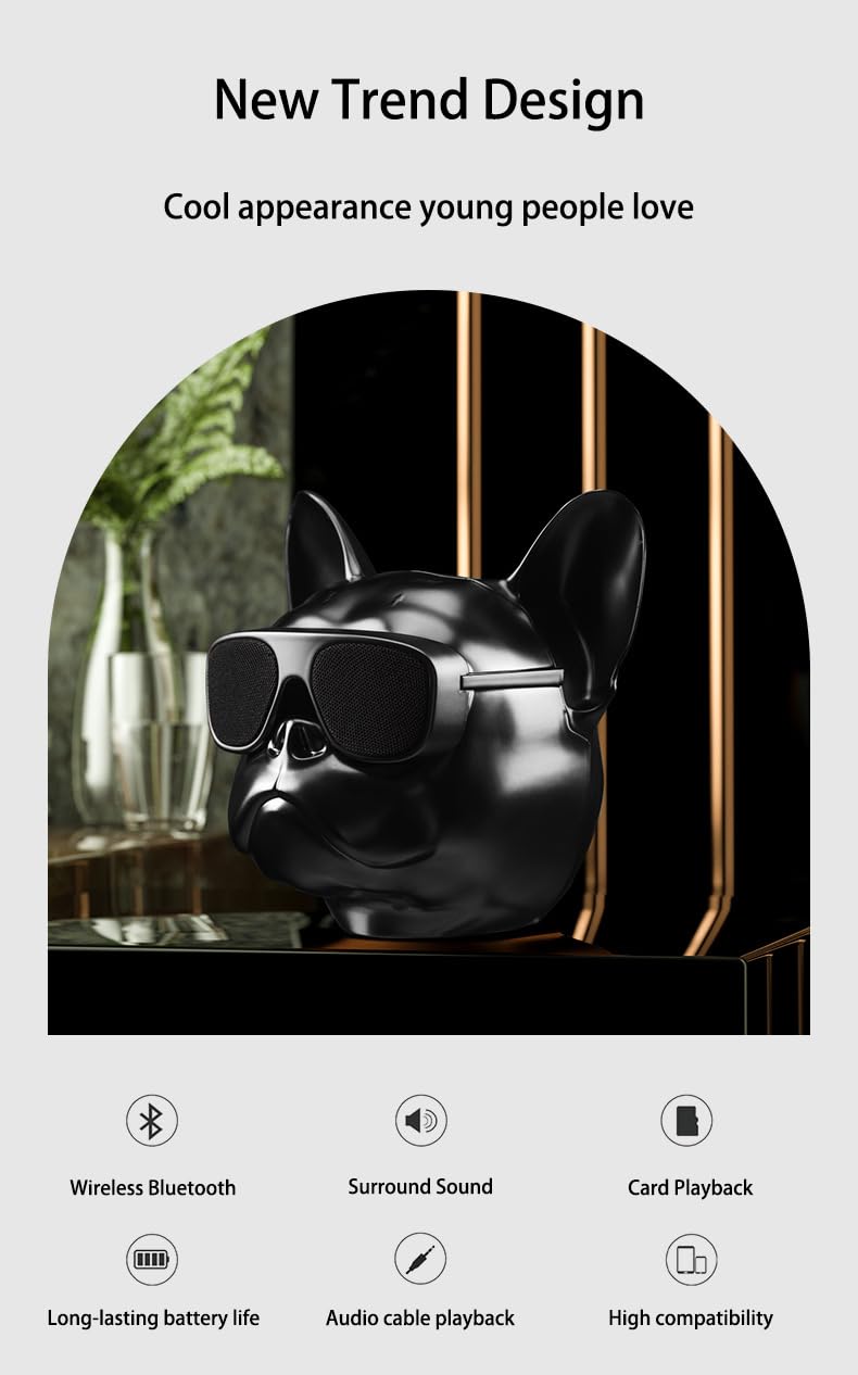 fynch Wireless Bulldog Speaker - Bluetooth Dog Head Speaker - Portable Bluetooth Stereo Speaker - Stereo Subwoofer, Cool Styling - for Personalized People, Home Parties.