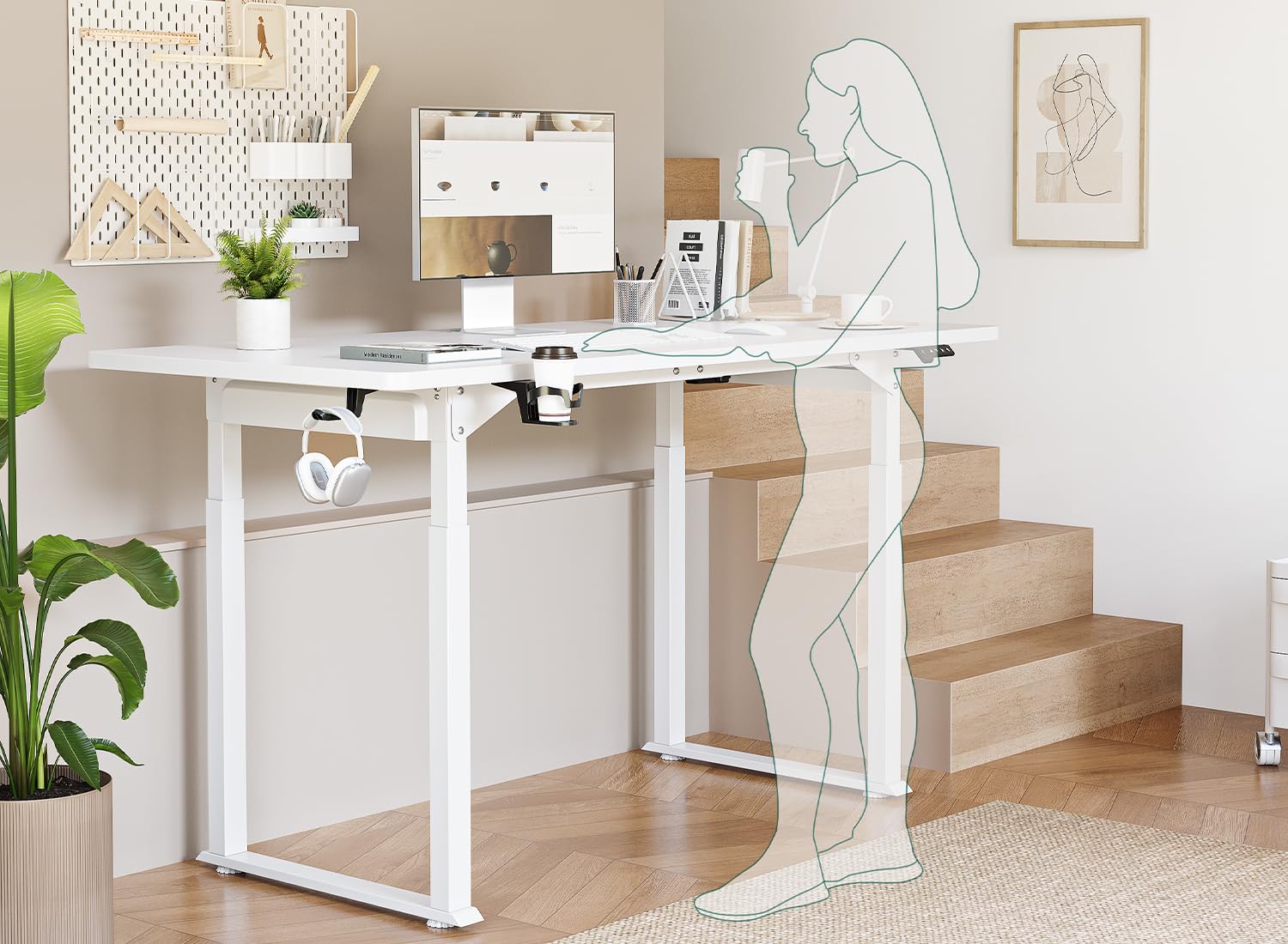 FEZIBO Standing Desk 4 Legs with Dual Motors, 63x29 Electric Standing Desk Adjustable Height with Strong stability, Stand up Desk with Whole-Piece Tabletop, Rustic Brown(2 Packeges)