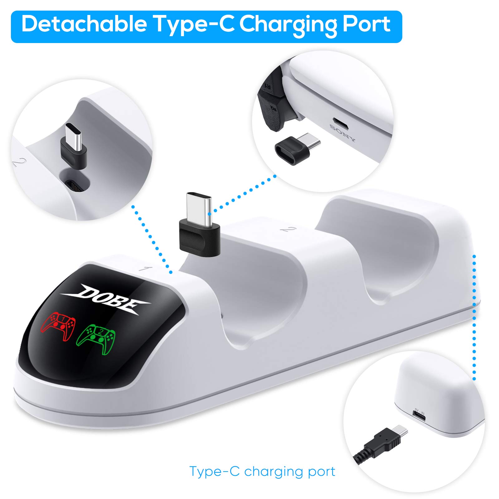 FYOUNG Controller Charging Station for PS5, Charging Dock Compatible for Playstation 5 DualSense Controller with LED Light Indicators and USB C Cable