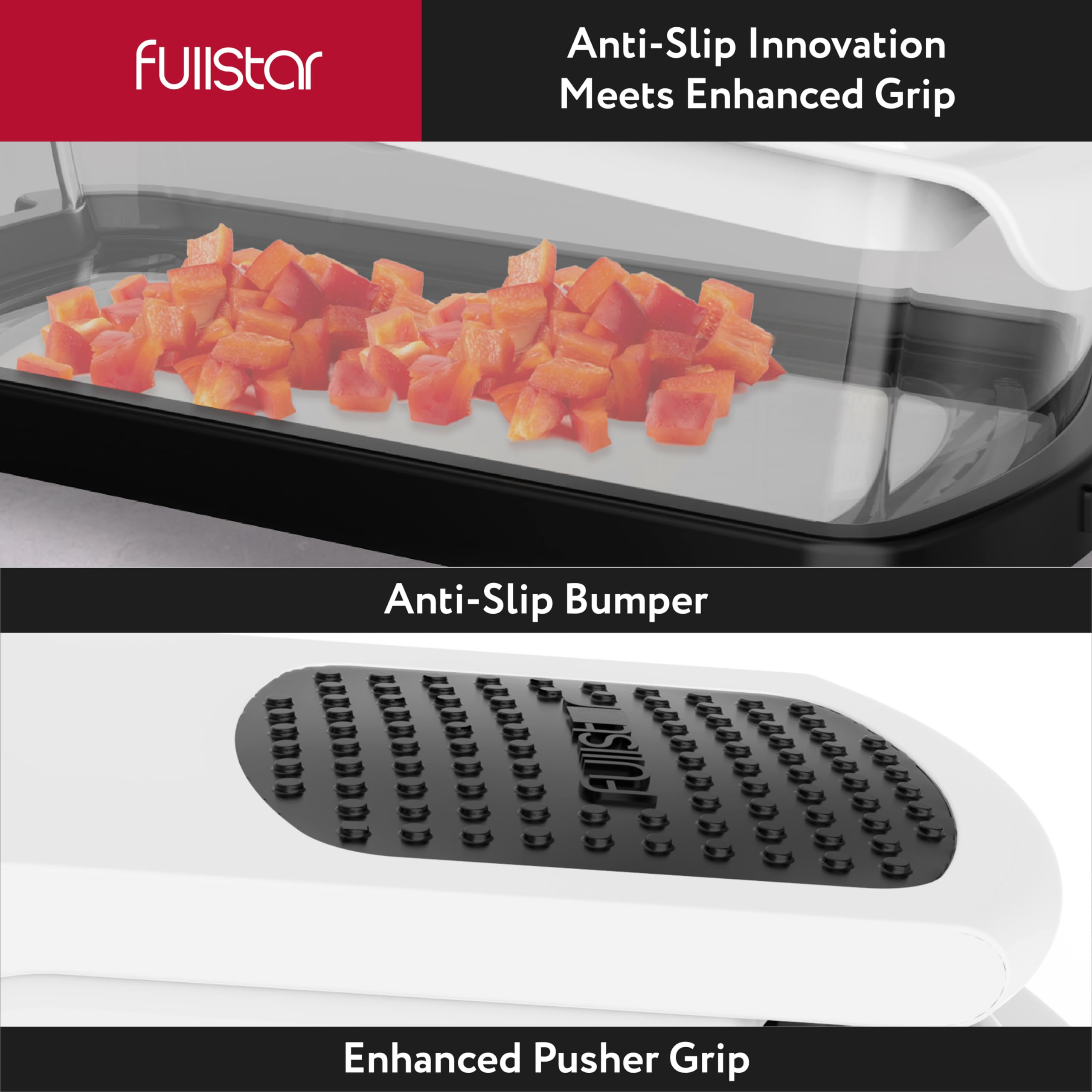 Fullstar 9-in-1 Vegetable Chopper with Extra Large Catch Tray - XL Veggie Chopper, Chopper Vegetable Cutter - Food Chopper, Kitchen Gadgets with Anti-Slip Bumper & Self Cleaning Feature (White)