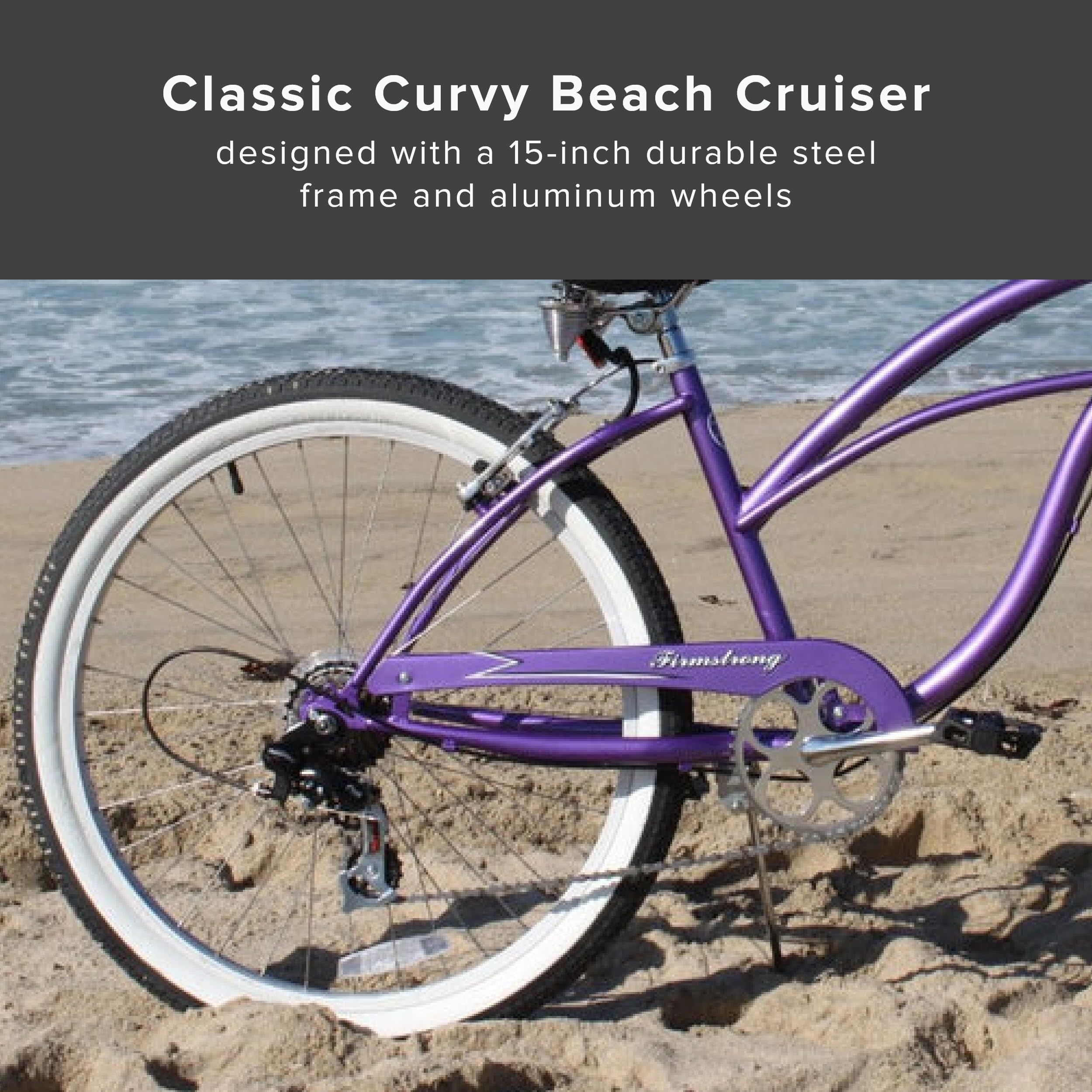 Firmstrong Urban Women's Beach Cruiser Bike, 7 Speed Bicycle, 26 Inch Wheels, Purple