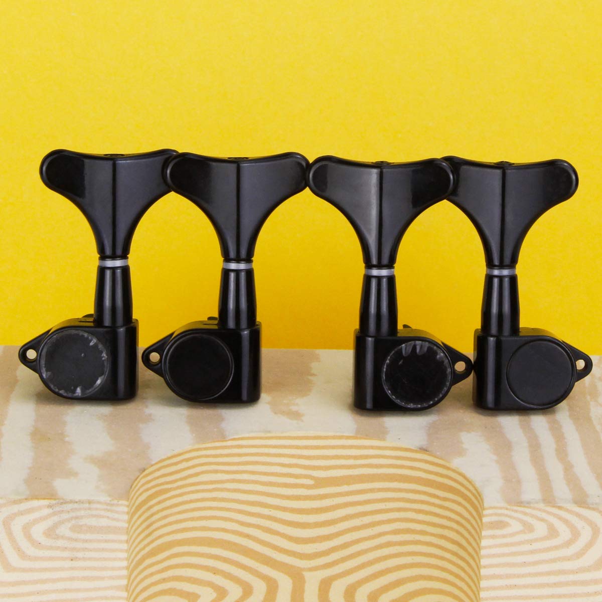 FLEOR Black 2+2 Sealed Bass Tuners Tuning Pegs Keys 2R2L Machine Heads for 4 String Bass Guitar Replacement