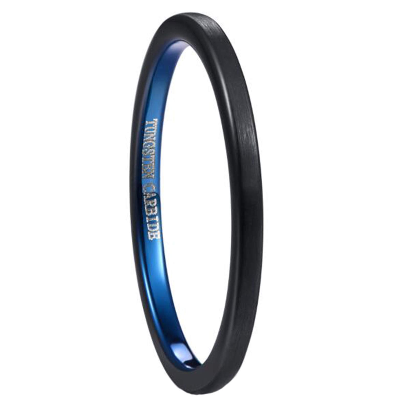 GALANI 2mm Tungsten Carbide Ring for Women Tungsten Wedding Ring Blue&Black Thin Engagement Propose Promise Ring Comfort Fit Size 8