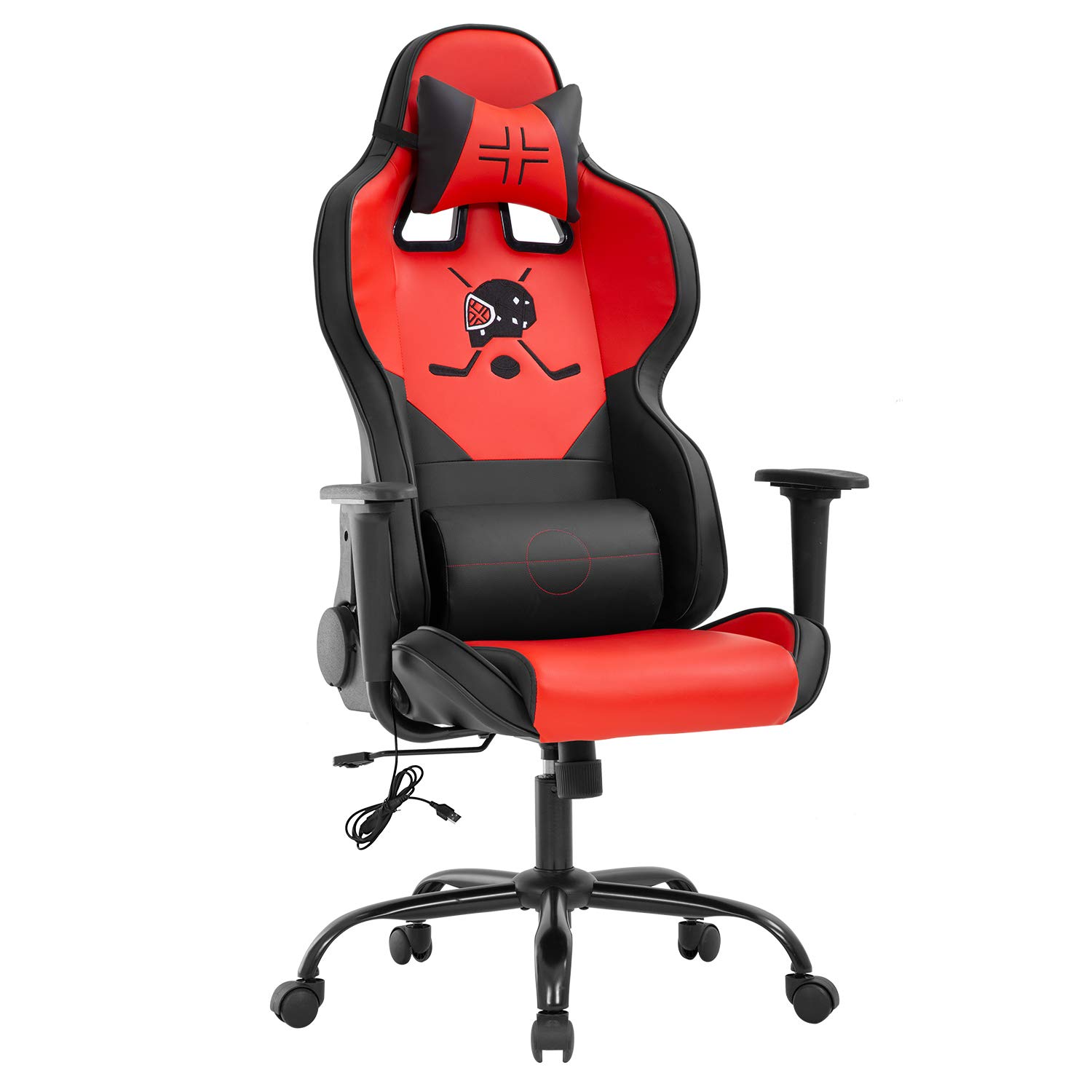 Gaming Chair Massage Office Chair Ergonomic Desk Chair with Lumbar Support Headrest Armrest Task Rolling Swivel PC E-Sports Racing Chair PU Leather Adjustable Computer Chair for Men(Red)