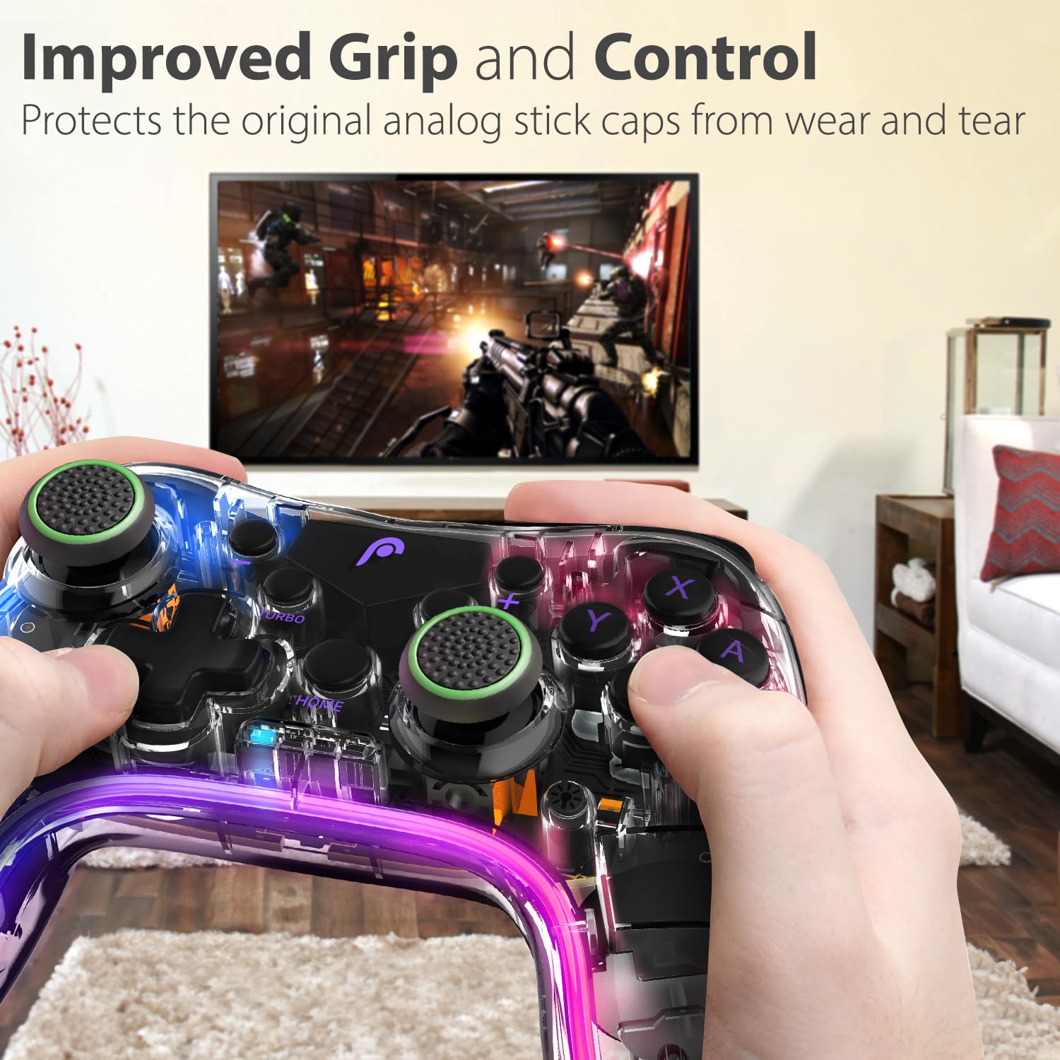 Fosmon [Set of 8] Analog Stick Joystick Controller Performance Thumb Grips for PS4 | PS3 | Xbox ONE, ONE X, ONE S, 360 | Wii U compatible with Nintendo Switch Pro - Black & Green (Set of 8)