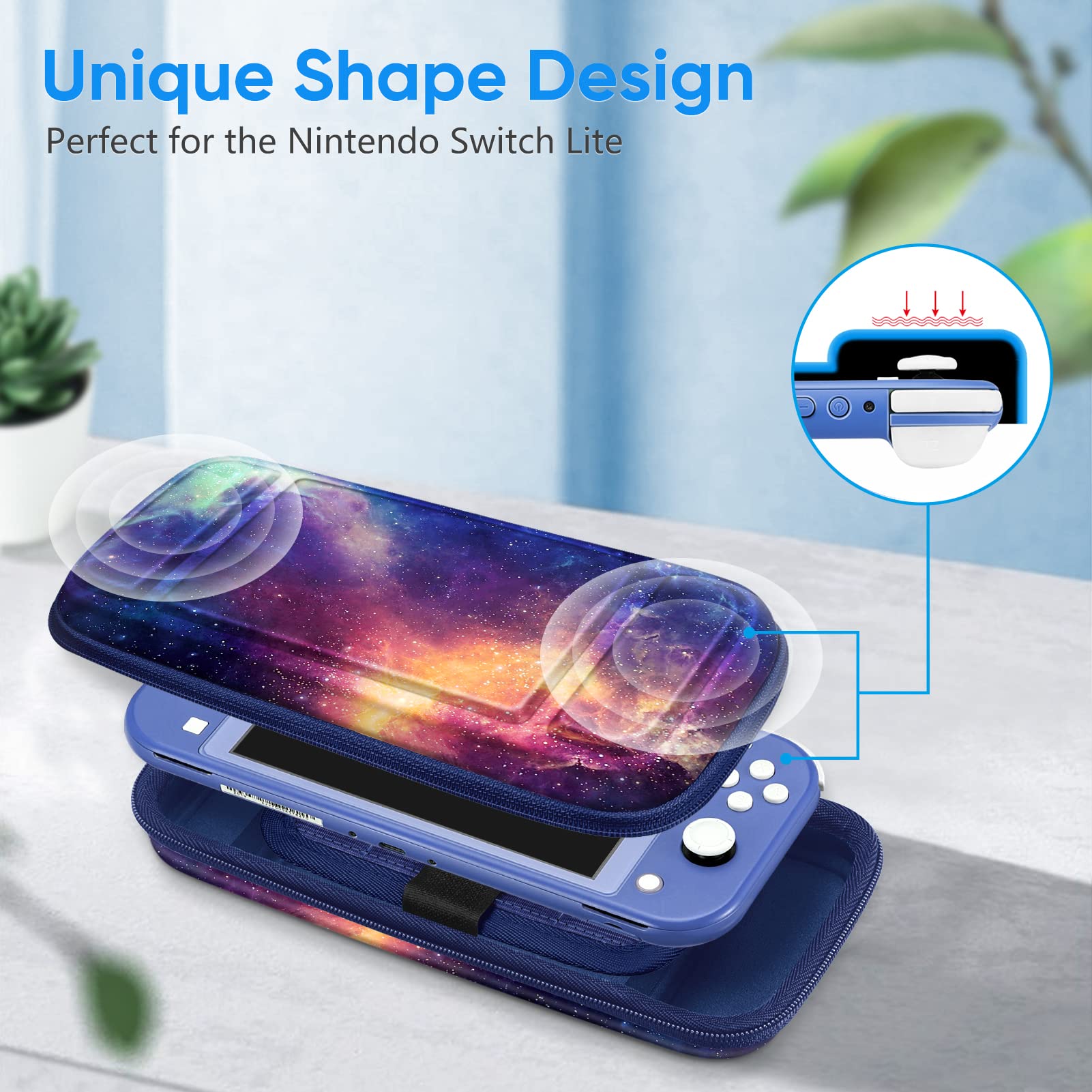 Fintie Carrying Case for Nintendo Switch Lite 2019, [Shockproof] Hard Shell Protective Cover Travel Bag w/15 Game Card & 2 Micro SD Card Slots for Switch Lite Console & Accessories, Galaxy